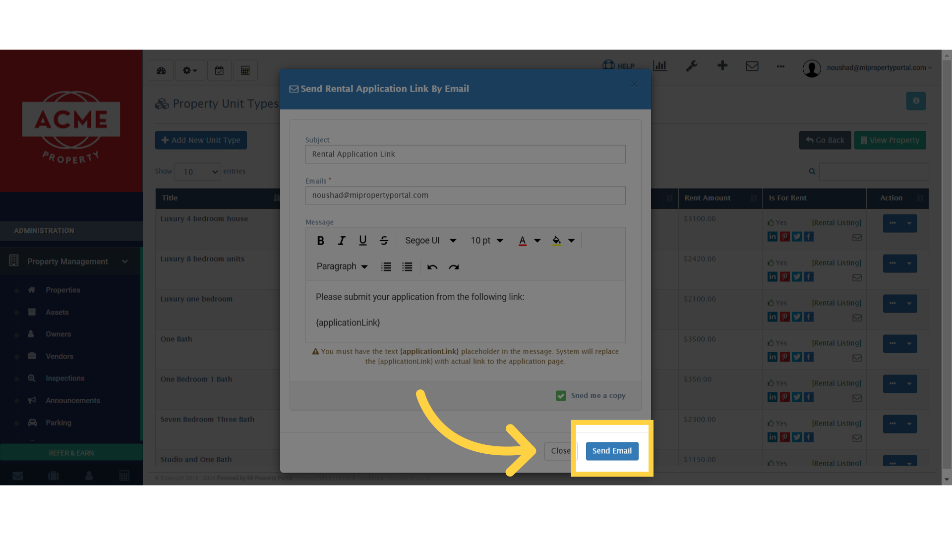 How to Send the Rental Application Link to A Prospective Tenant’s Email ...