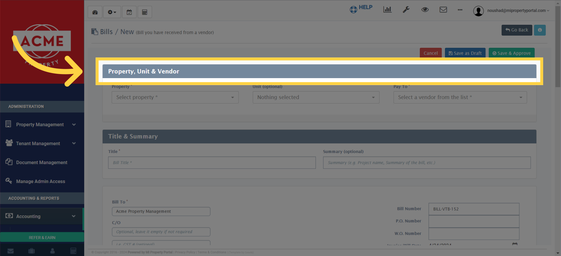 How to Create a Bill? - Mi Property Portal Help Center