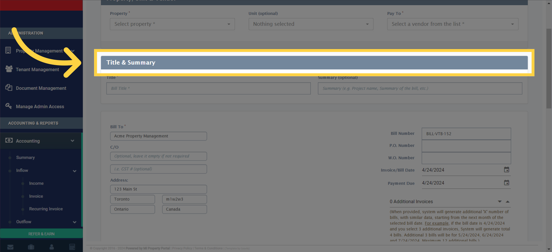 How to Create a Bill? - Mi Property Portal Help Center