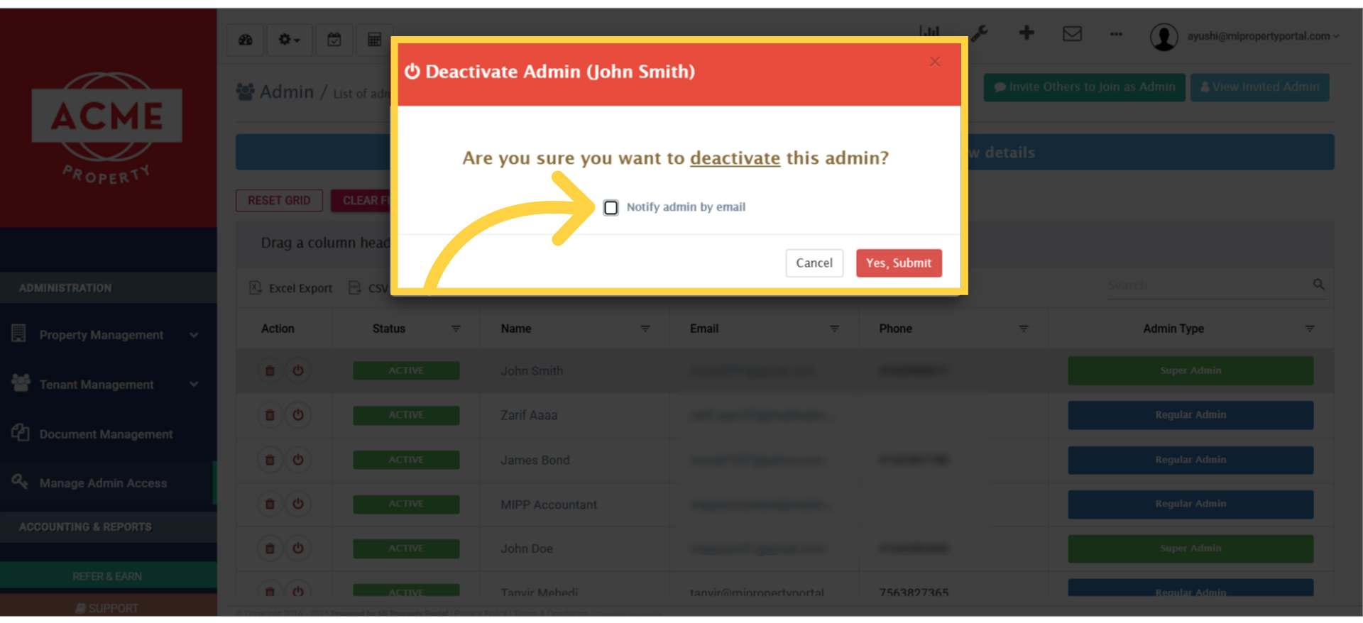 How to Disable Admin Access? - Mi Property Portal Help Center