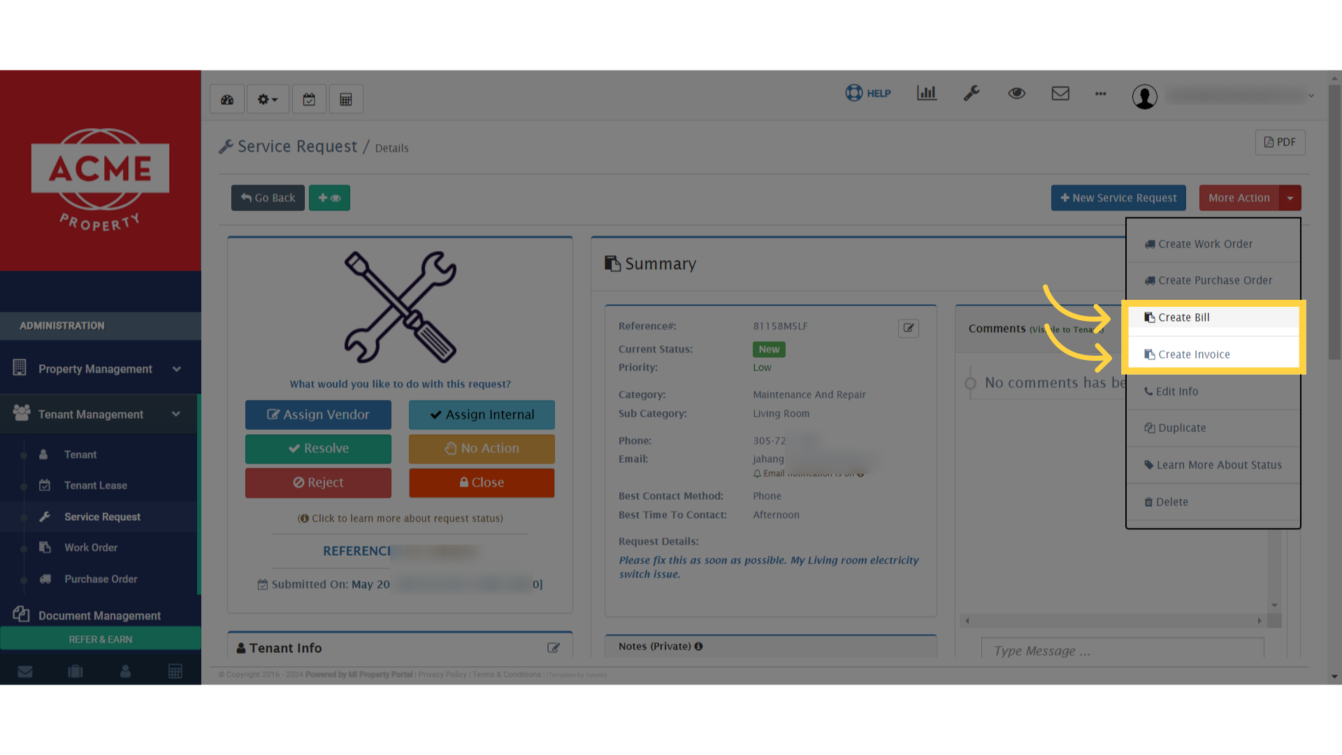How to Create a Bill or Invoice from Service Request? - Mi Property ...