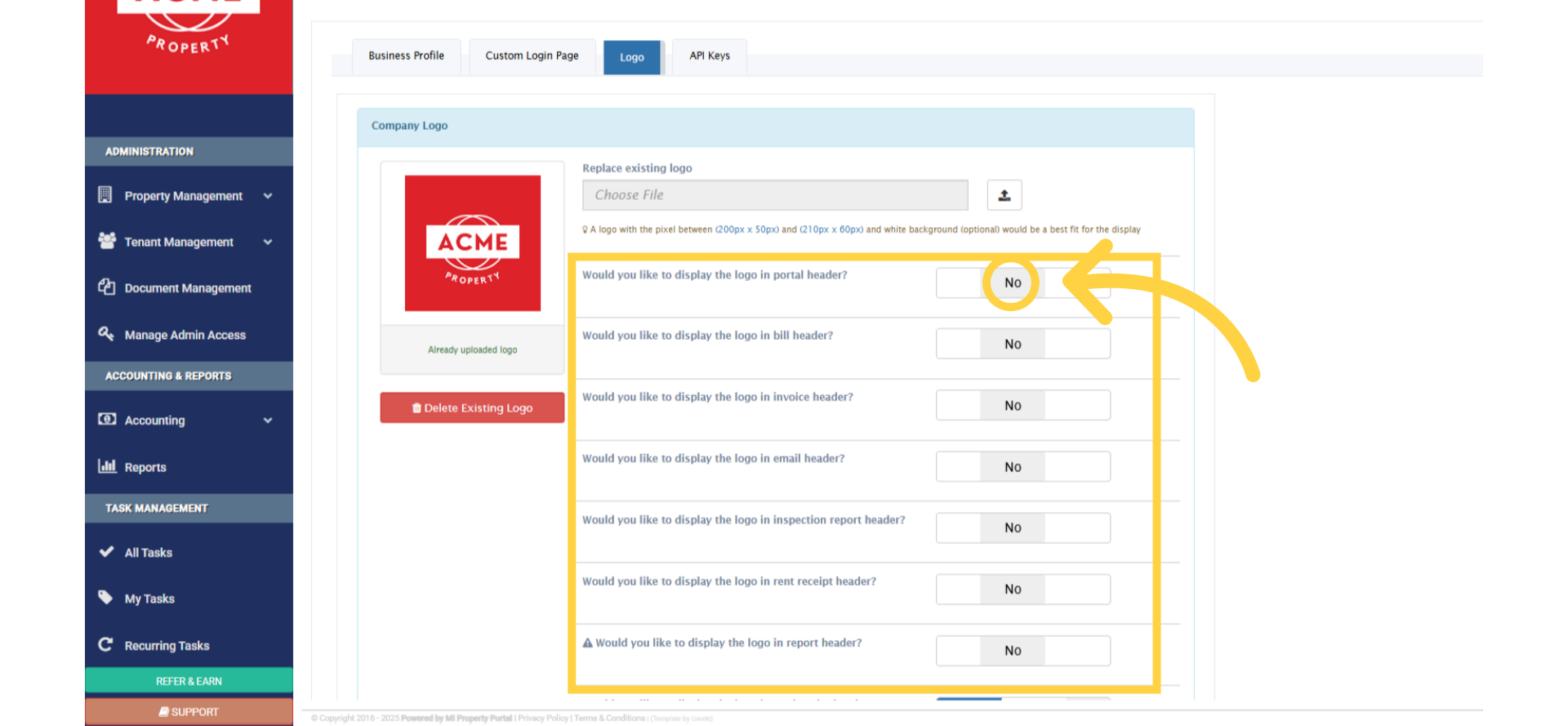 How to Update Business Profile, Customize Login Page and Upload Logo? - Mi Property Portal Help ...