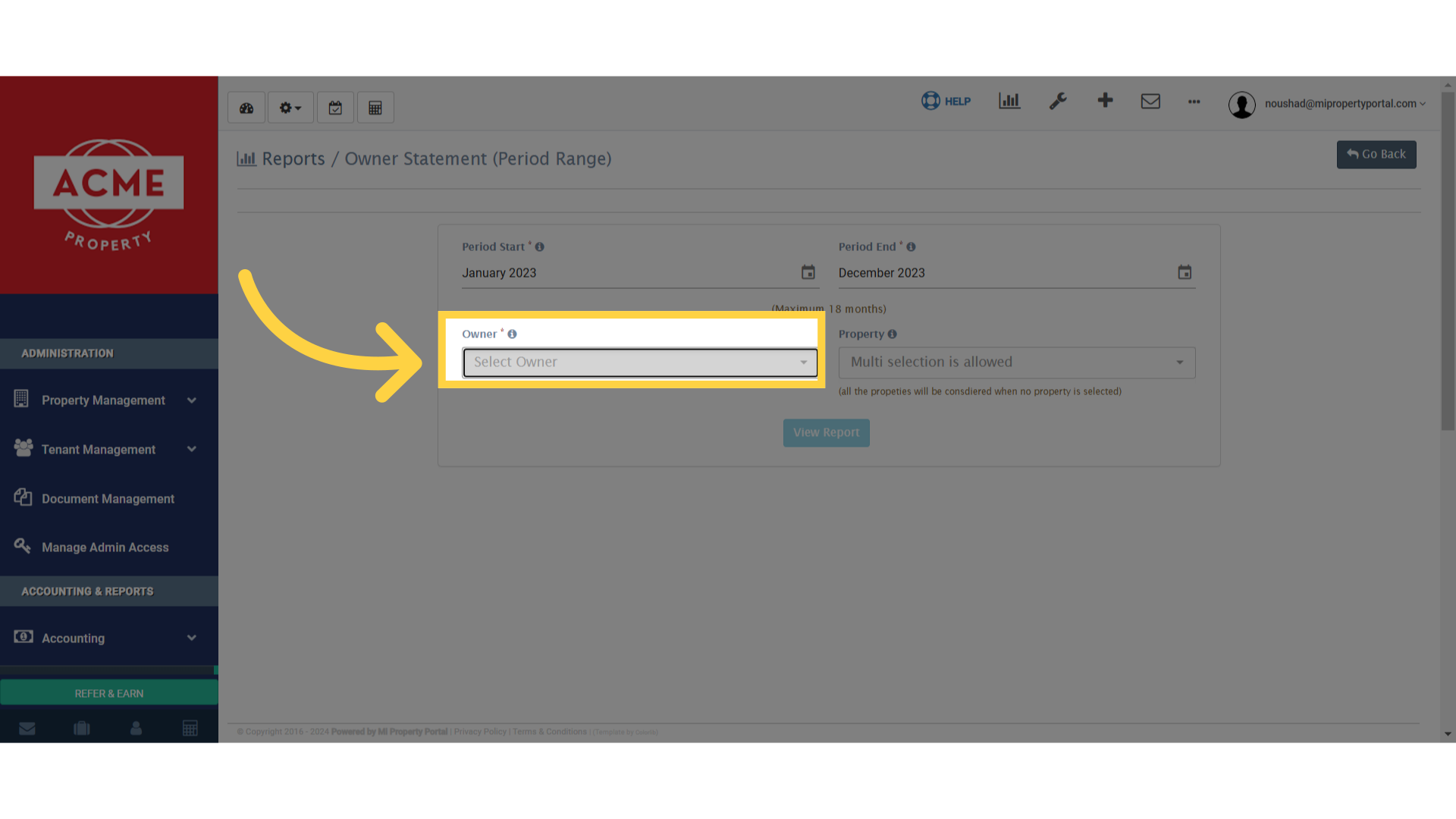 How to Create Owner Statement (Period Range) Report ? - Mi Property ...