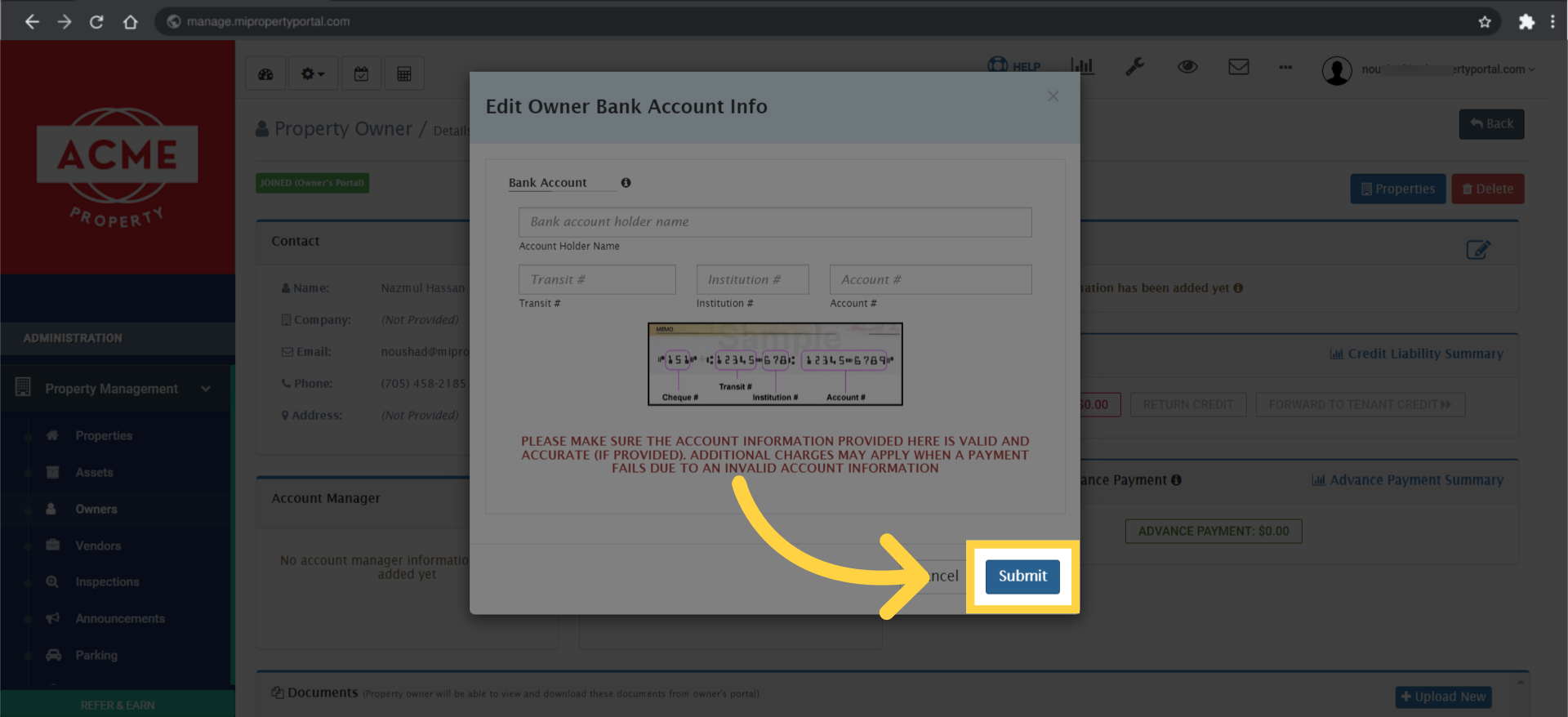 How to add Owner Bank Account? - Mi Property Portal Help Center