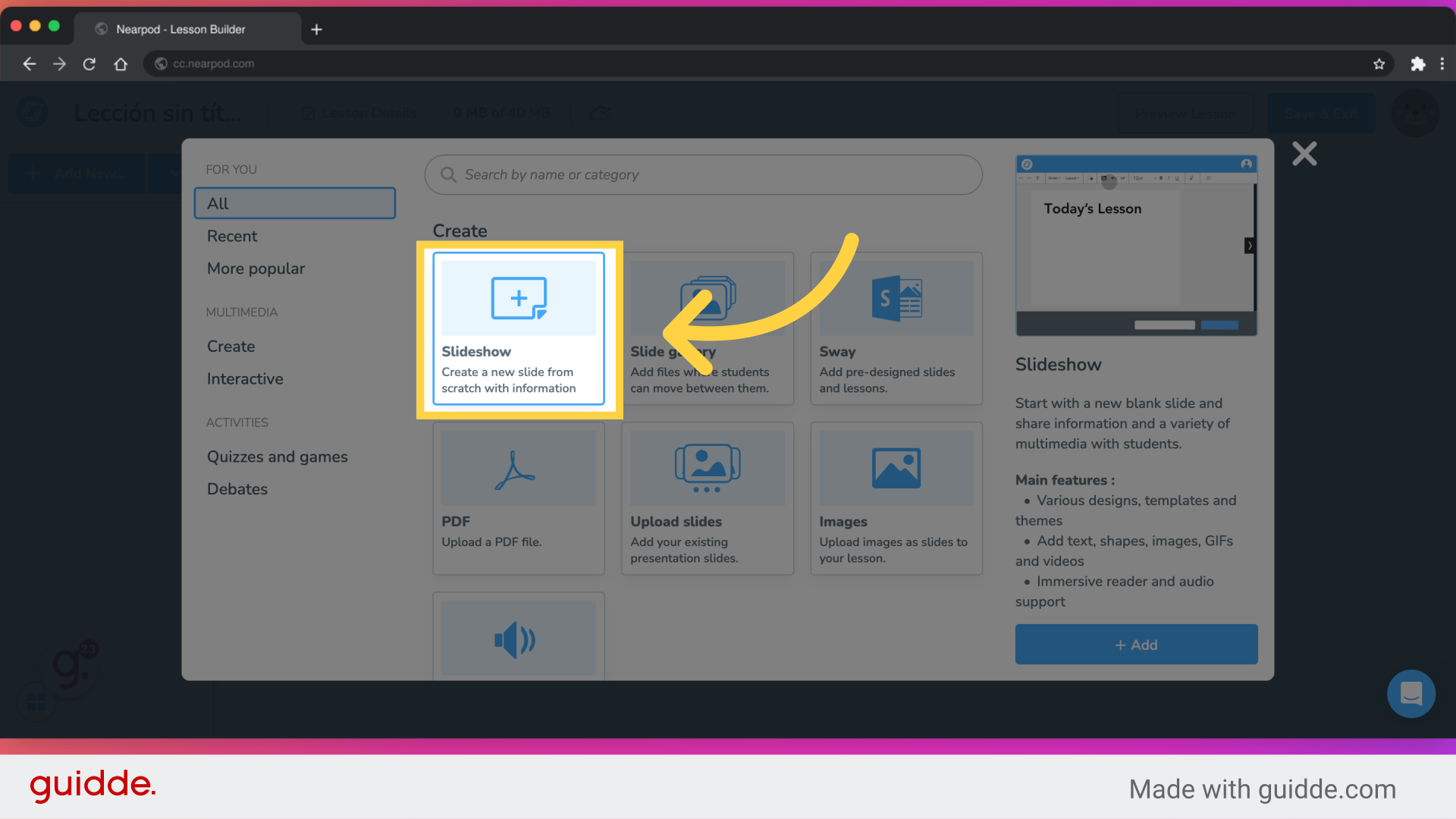 How to create a slideshow on Nearpod - Guidde | Gallery