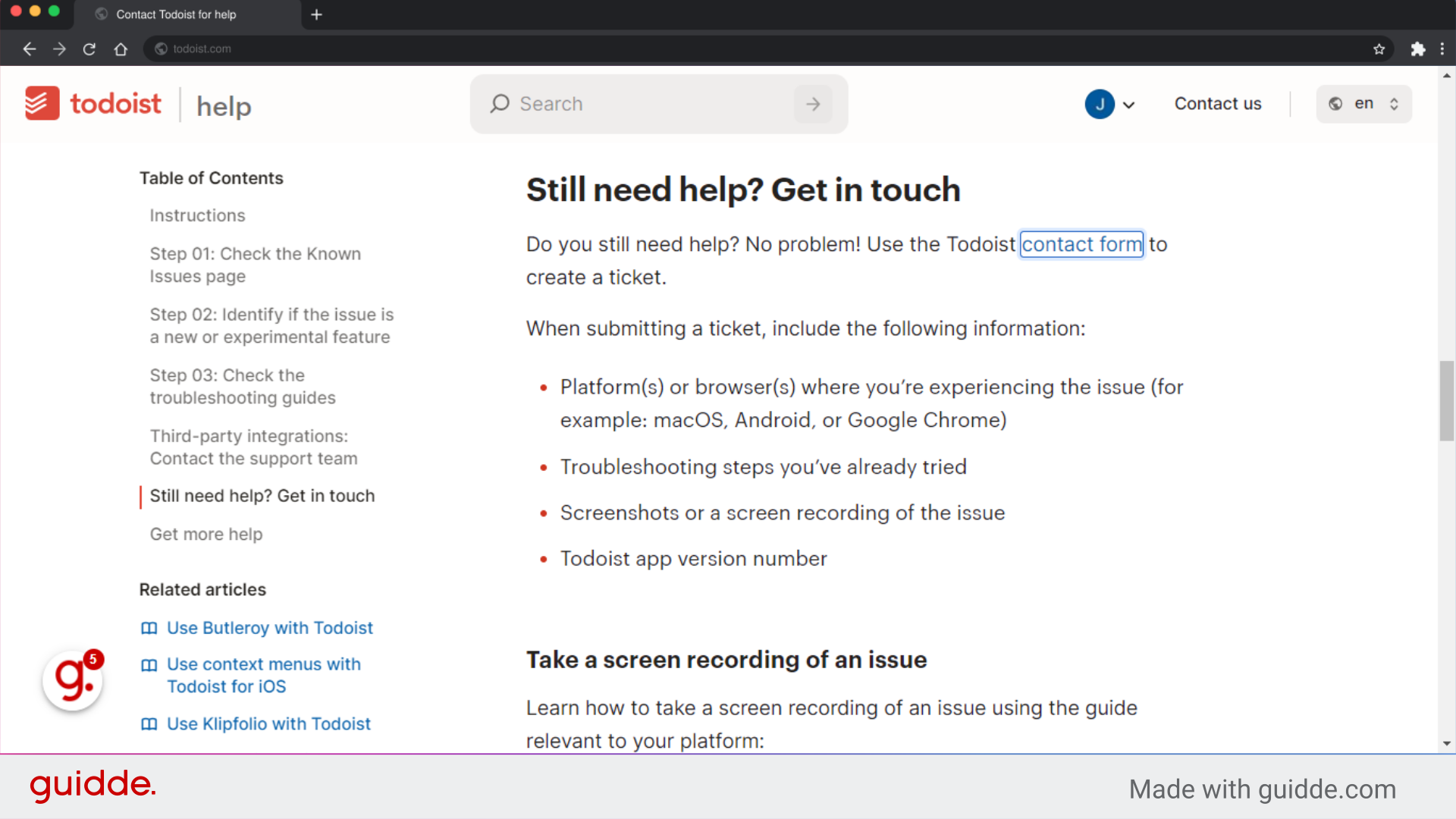 How to access Todoist's help and support - Guidde | Gallery