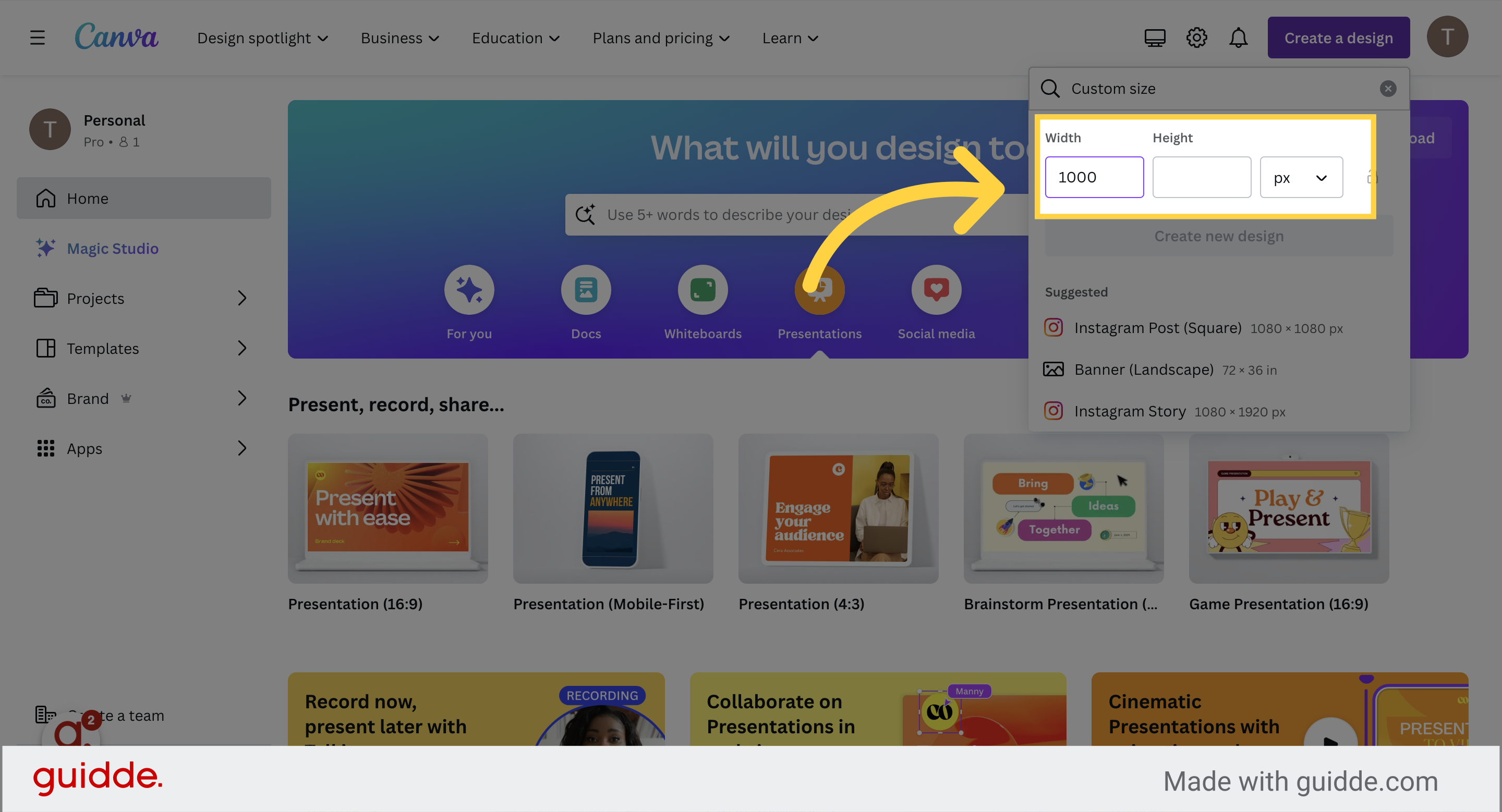 How to create a social media post with custom dimensions in Canva - Guidde | Gallery