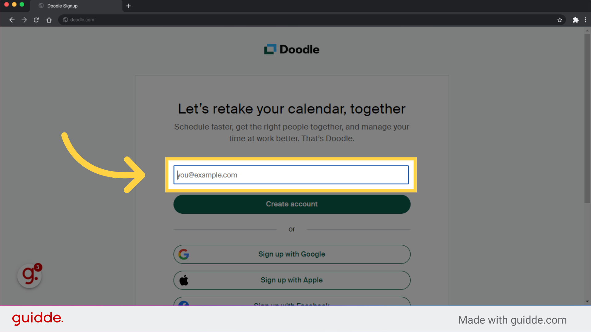 How to sign up for Doodle - Guidde | Gallery