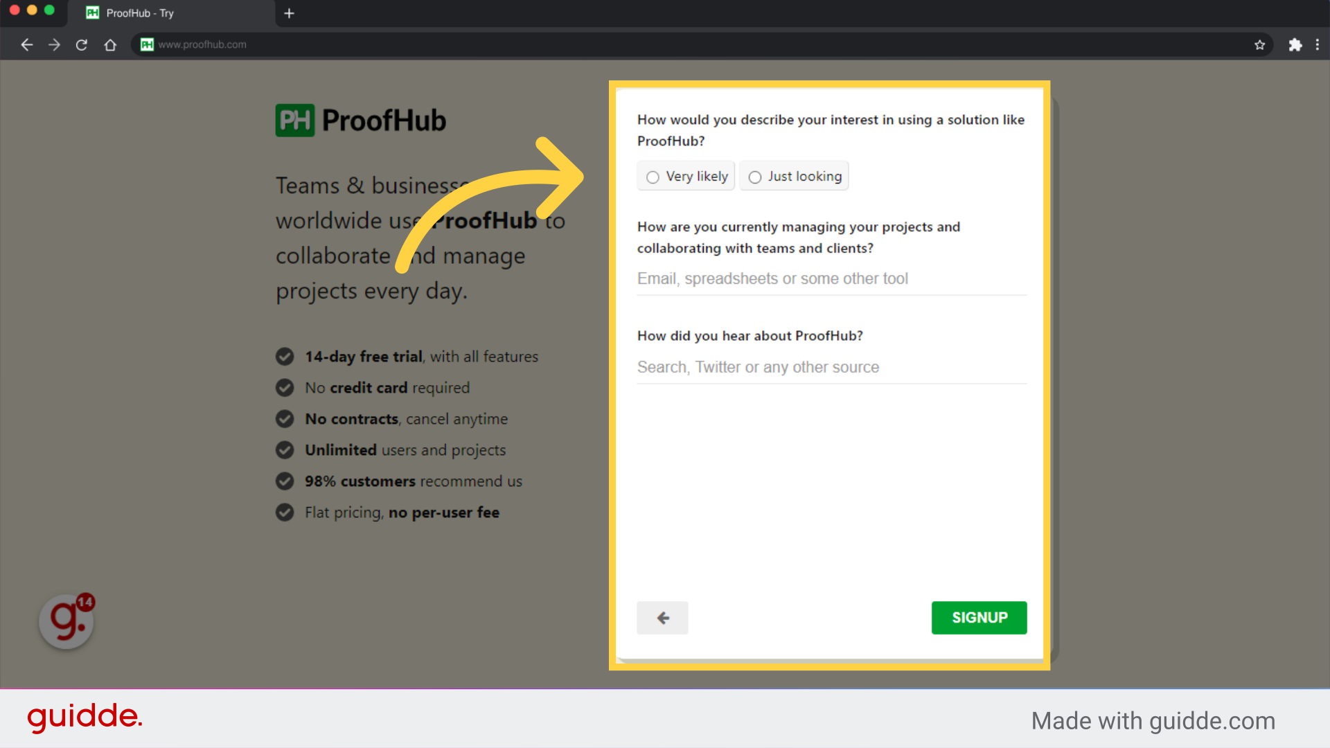 How to Open a ProofHub account - Guidde | Gallery
