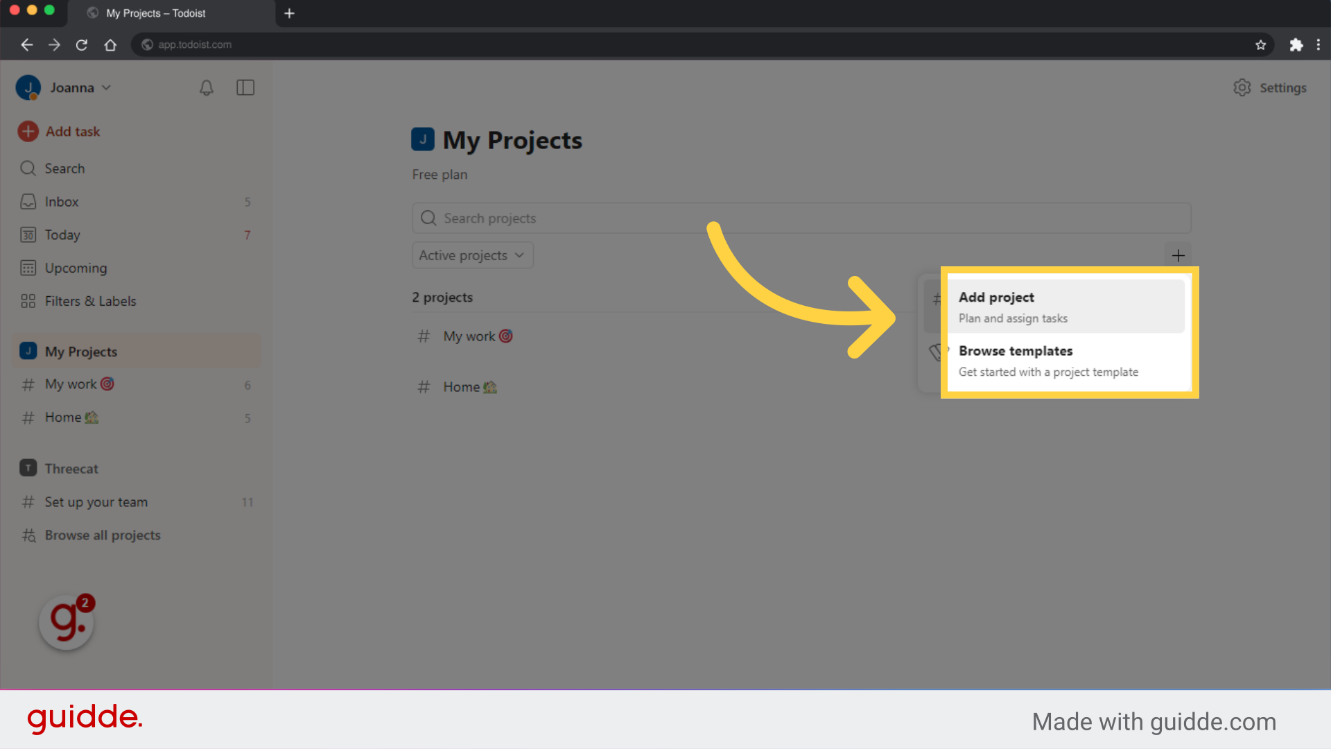 How to create projects and subtasks in Todoist - Guidde | Gallery