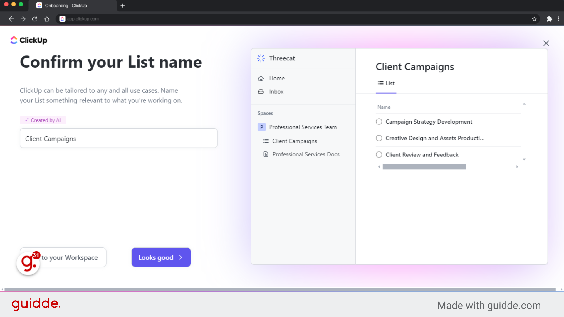 How to set up your ClickUp workspace - Guidde | Gallery