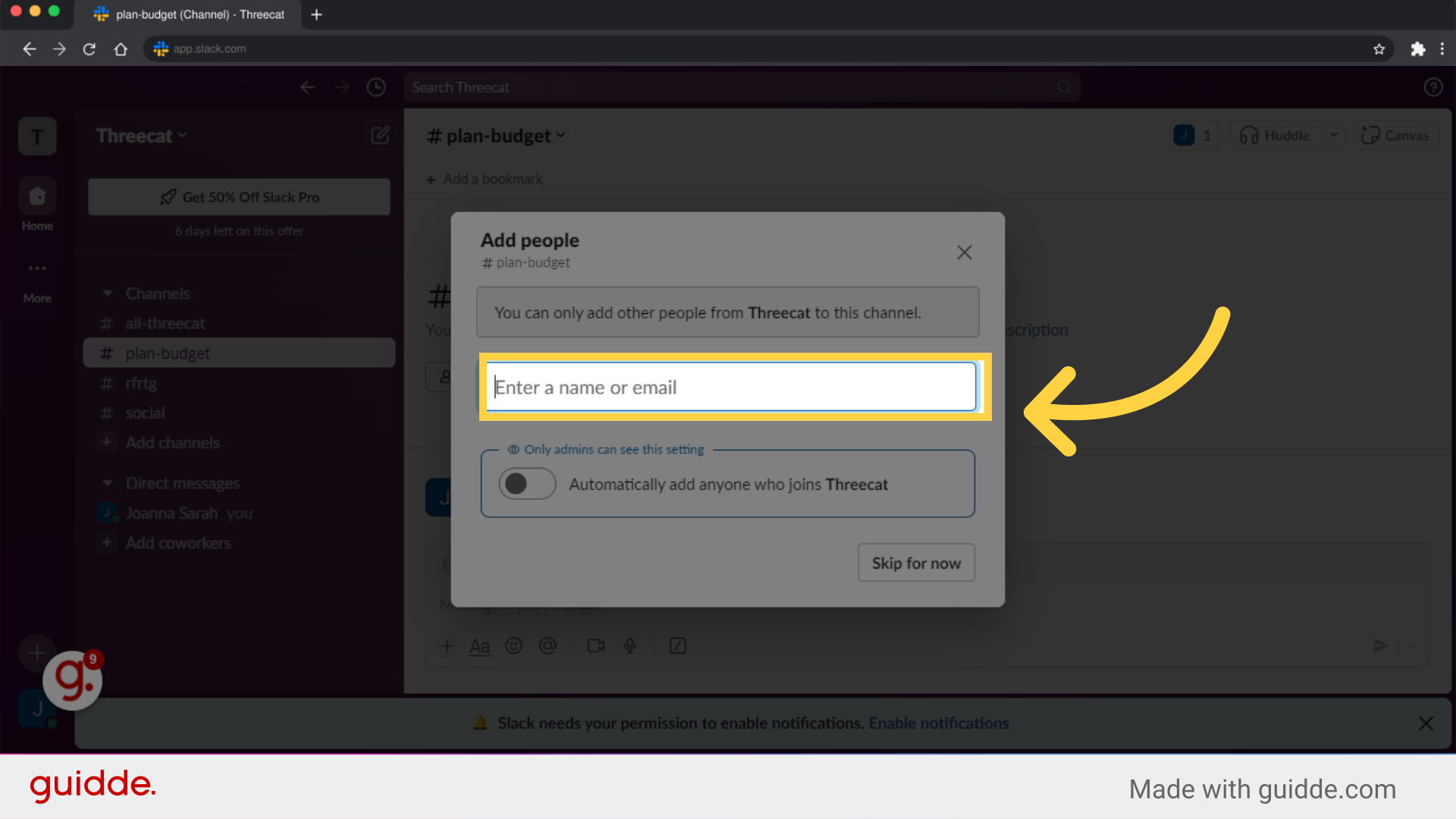 How to create channels, invite team members, and manage permissions in Slack - Guidde | Gallery