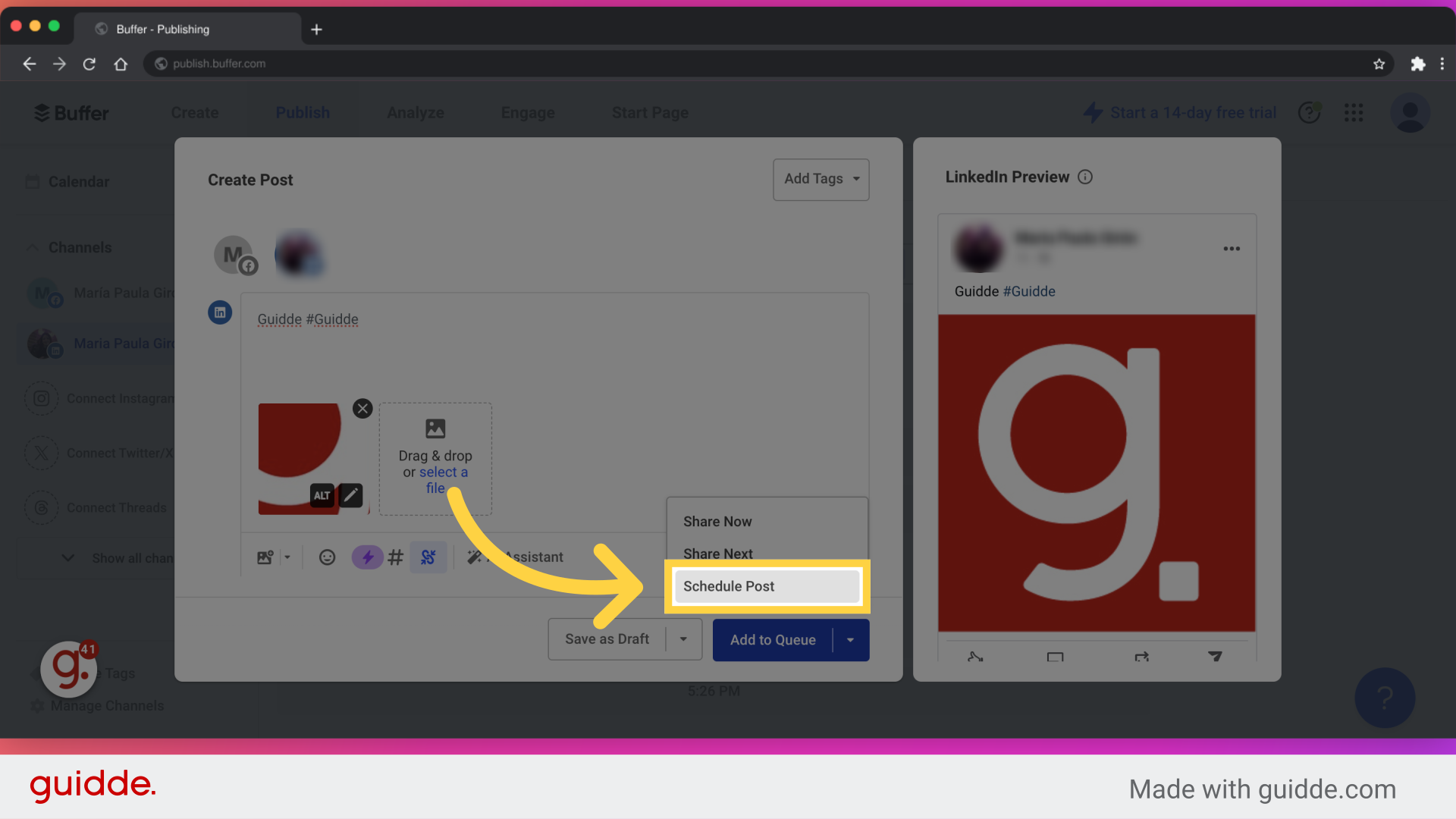 How to schedule and publish social media posts on Buffer - Guidde | Gallery