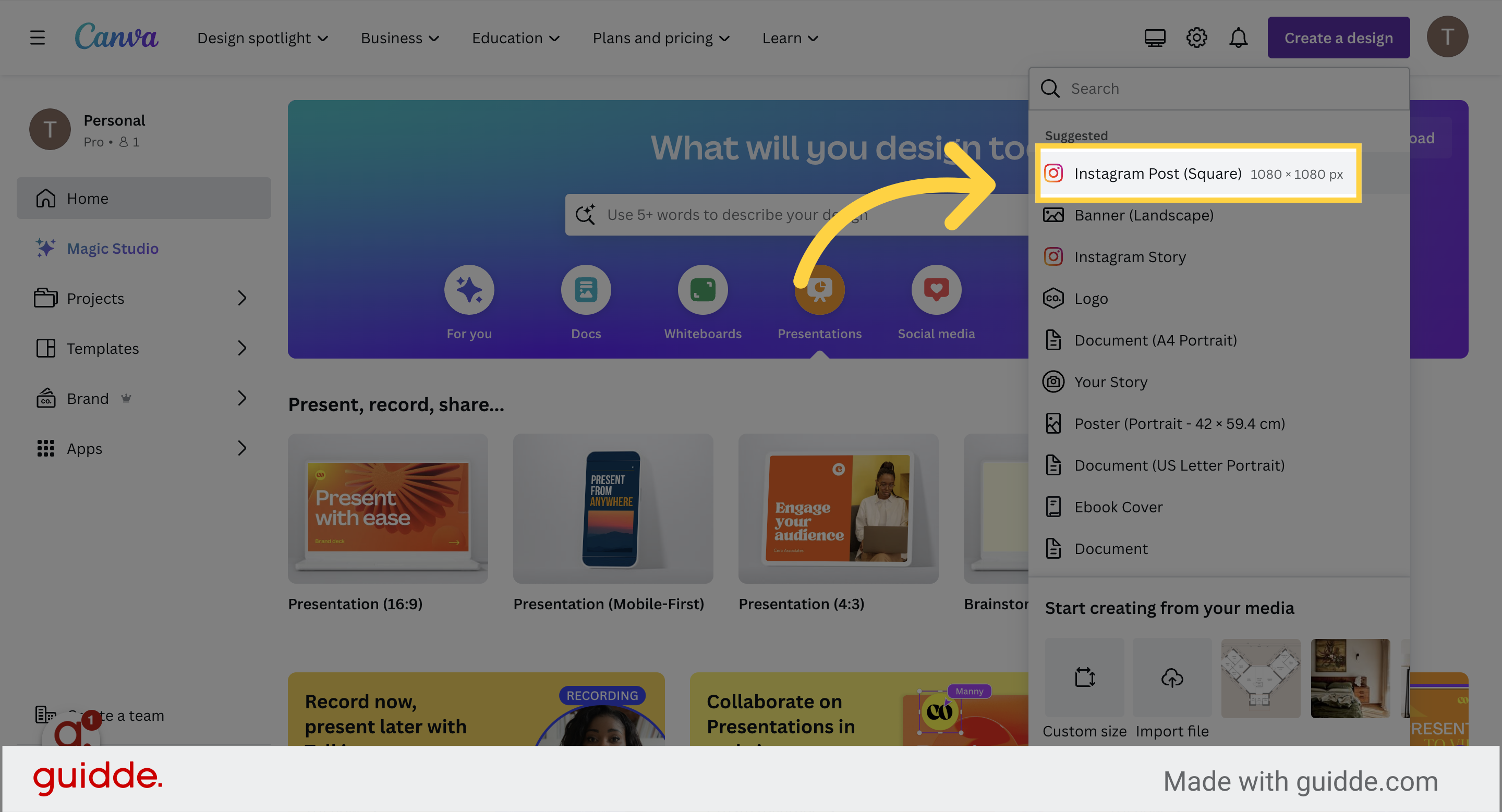 How to create a square Instagram post in Canva - Guidde | Gallery