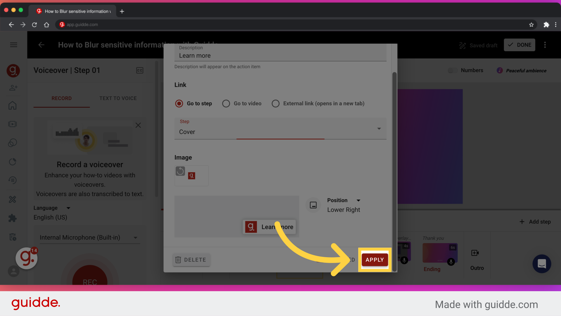 Add call to actions to a Guidde video - Guidde | Gallery