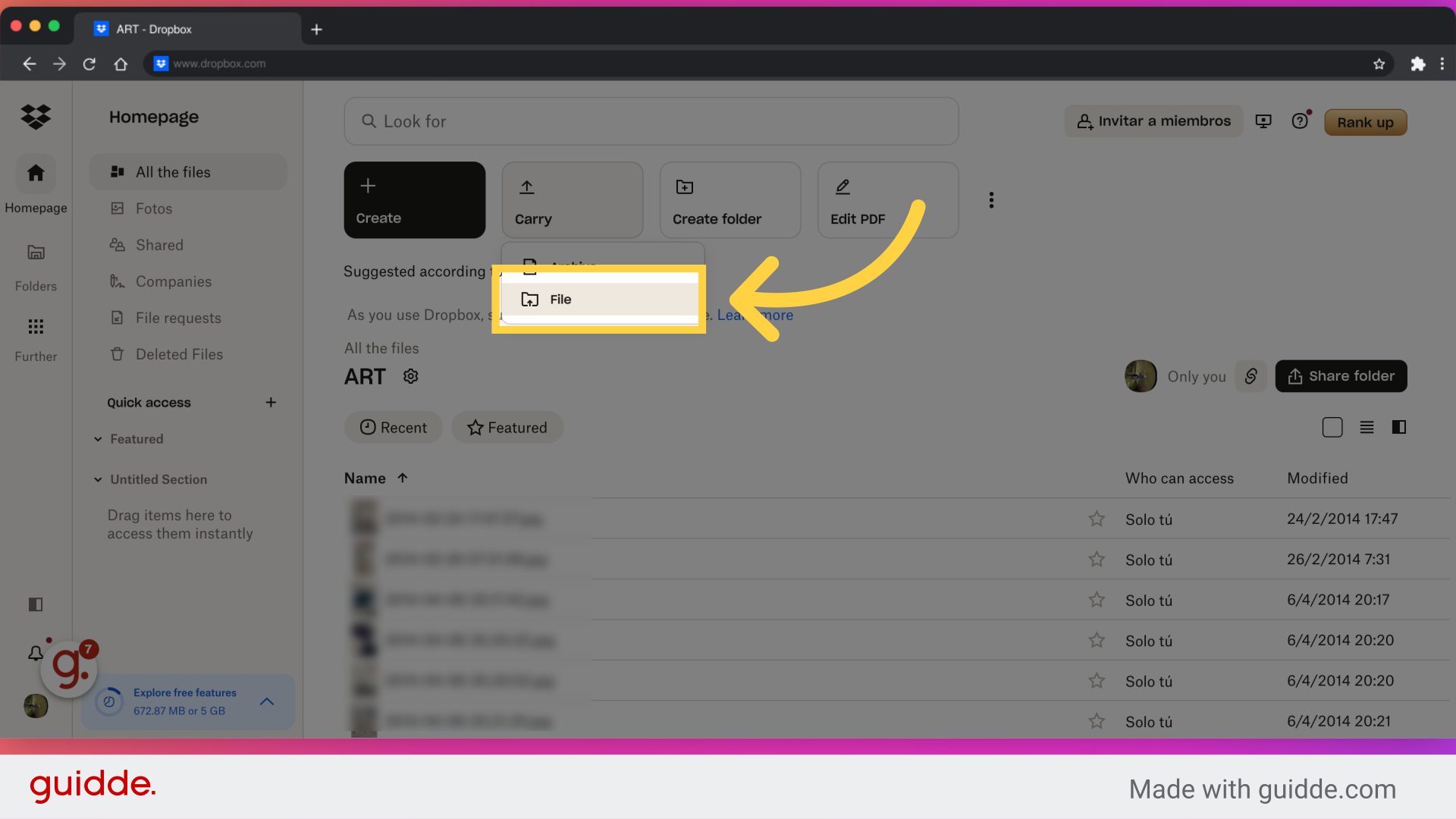 How to upload a file on Dropbox - Guidde | Gallery