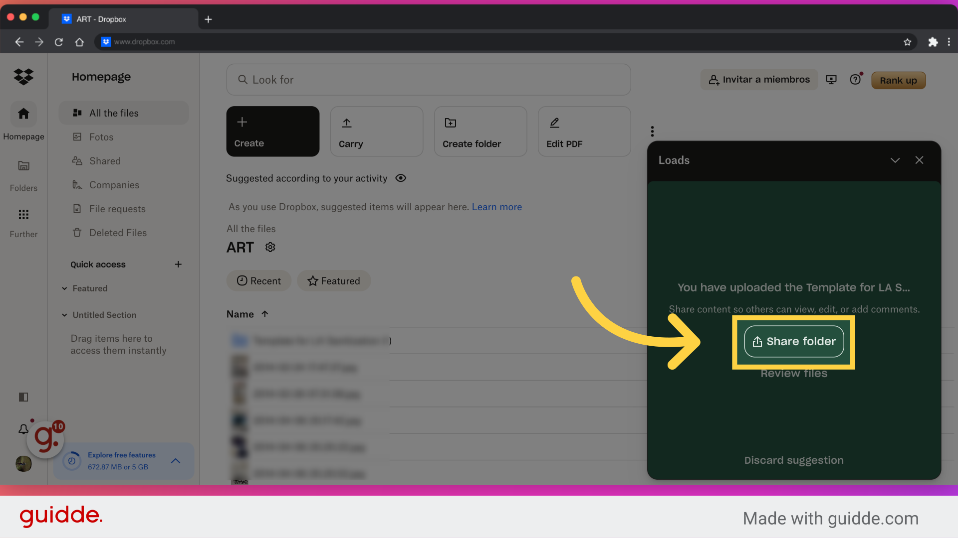 How to upload a file on Dropbox - Guidde | Gallery