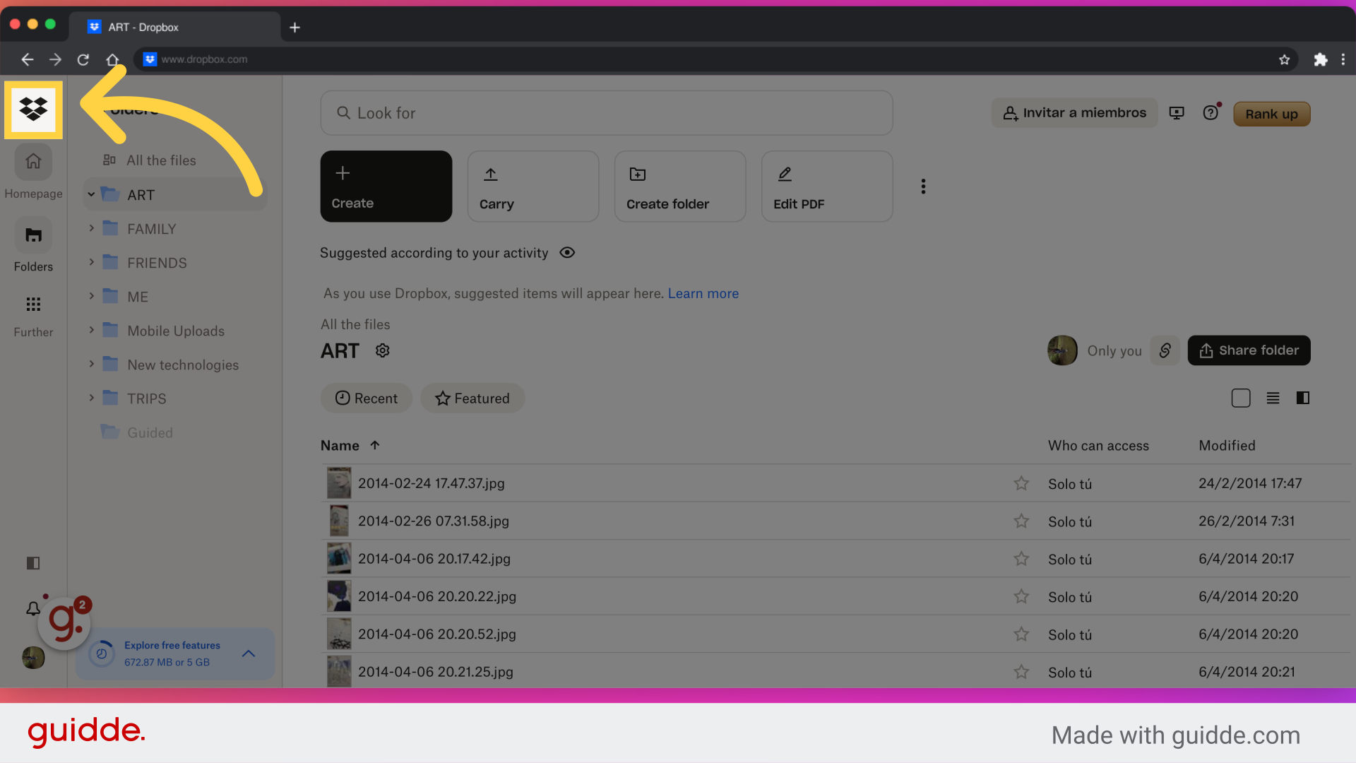 How to upload a file on Dropbox - Guidde | Gallery