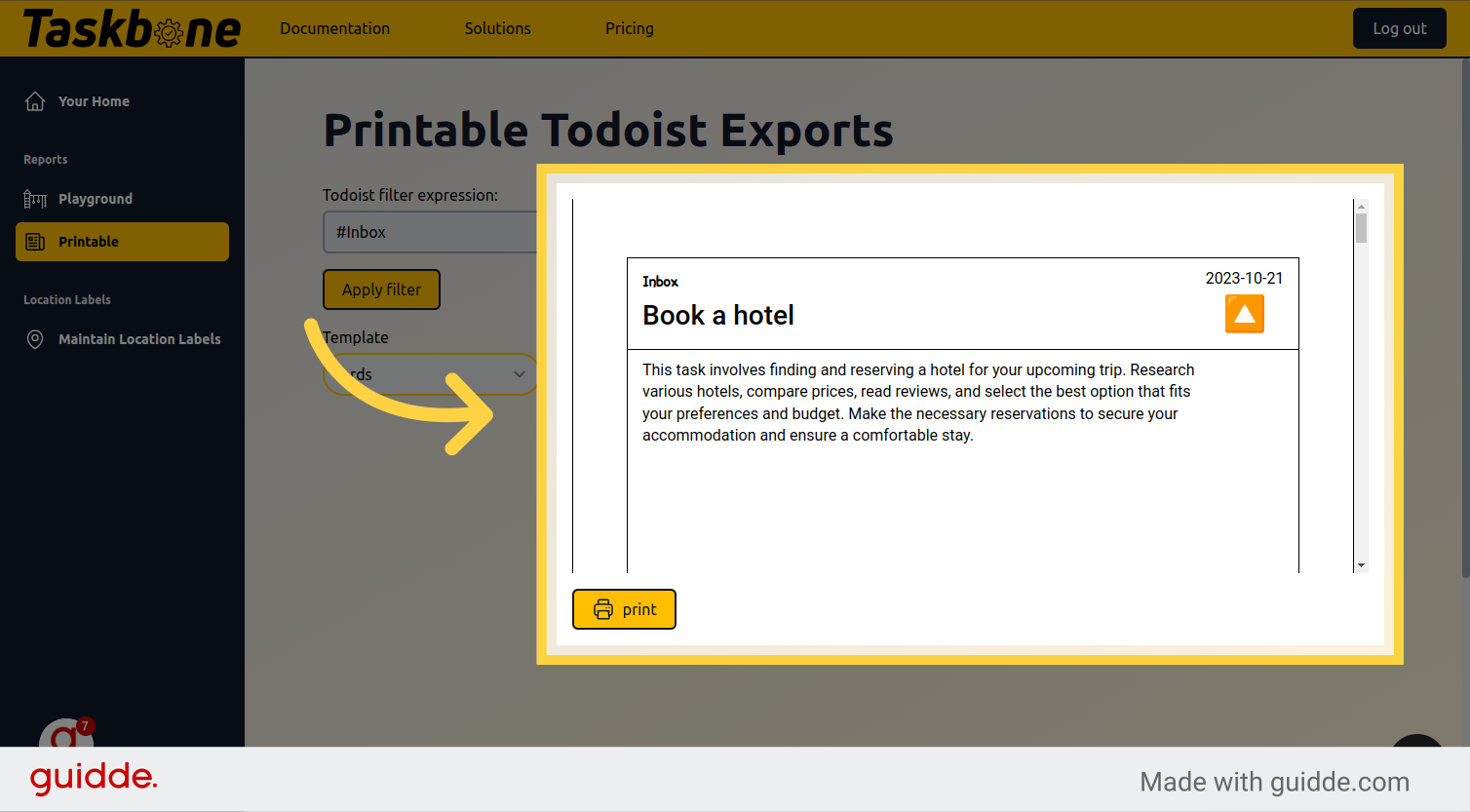 Print your Todoist tasks with Taskbone
