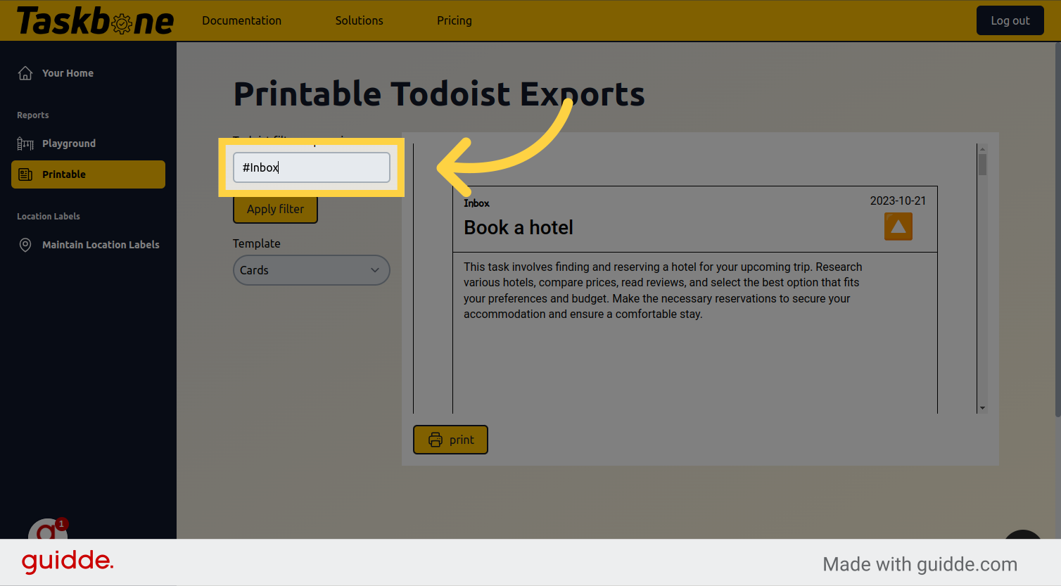 Print your Todoist tasks with Taskbone