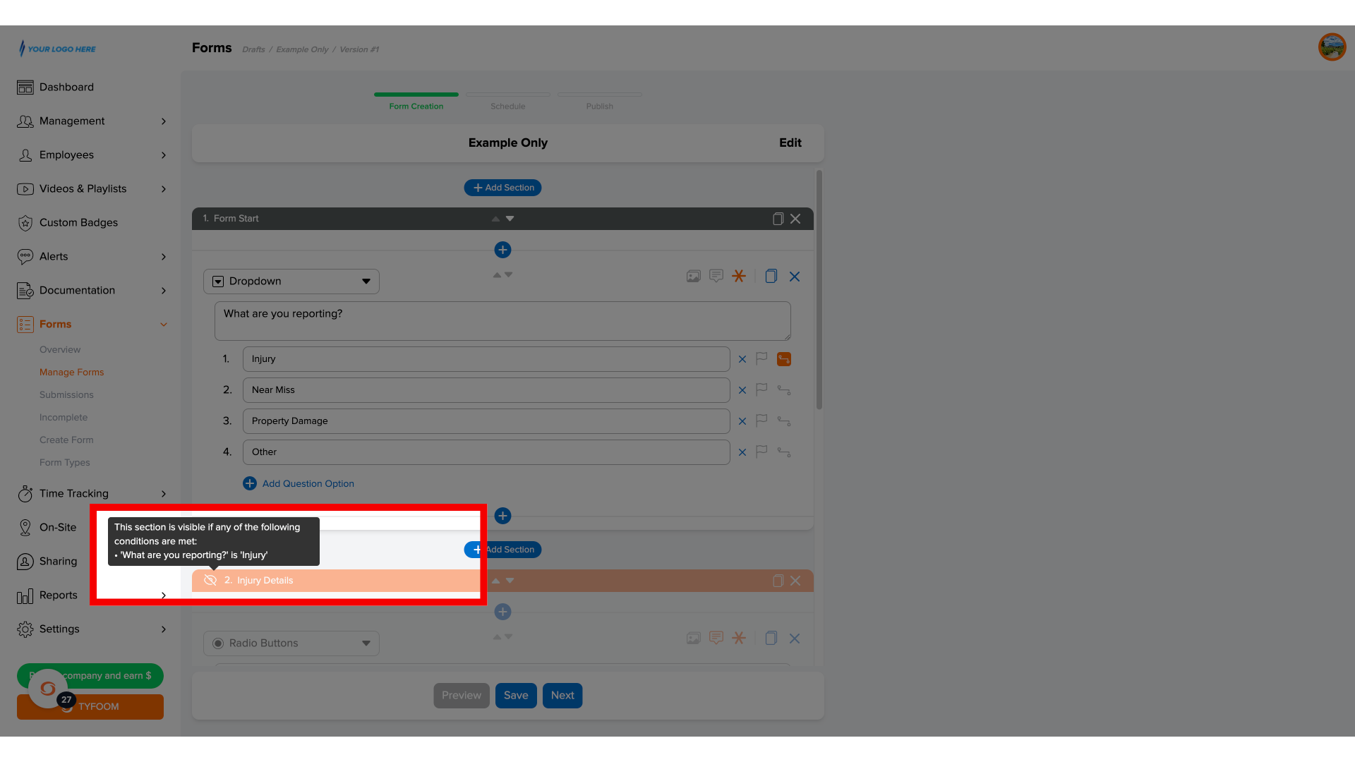 Tyfoom Forms: Conditional Questions