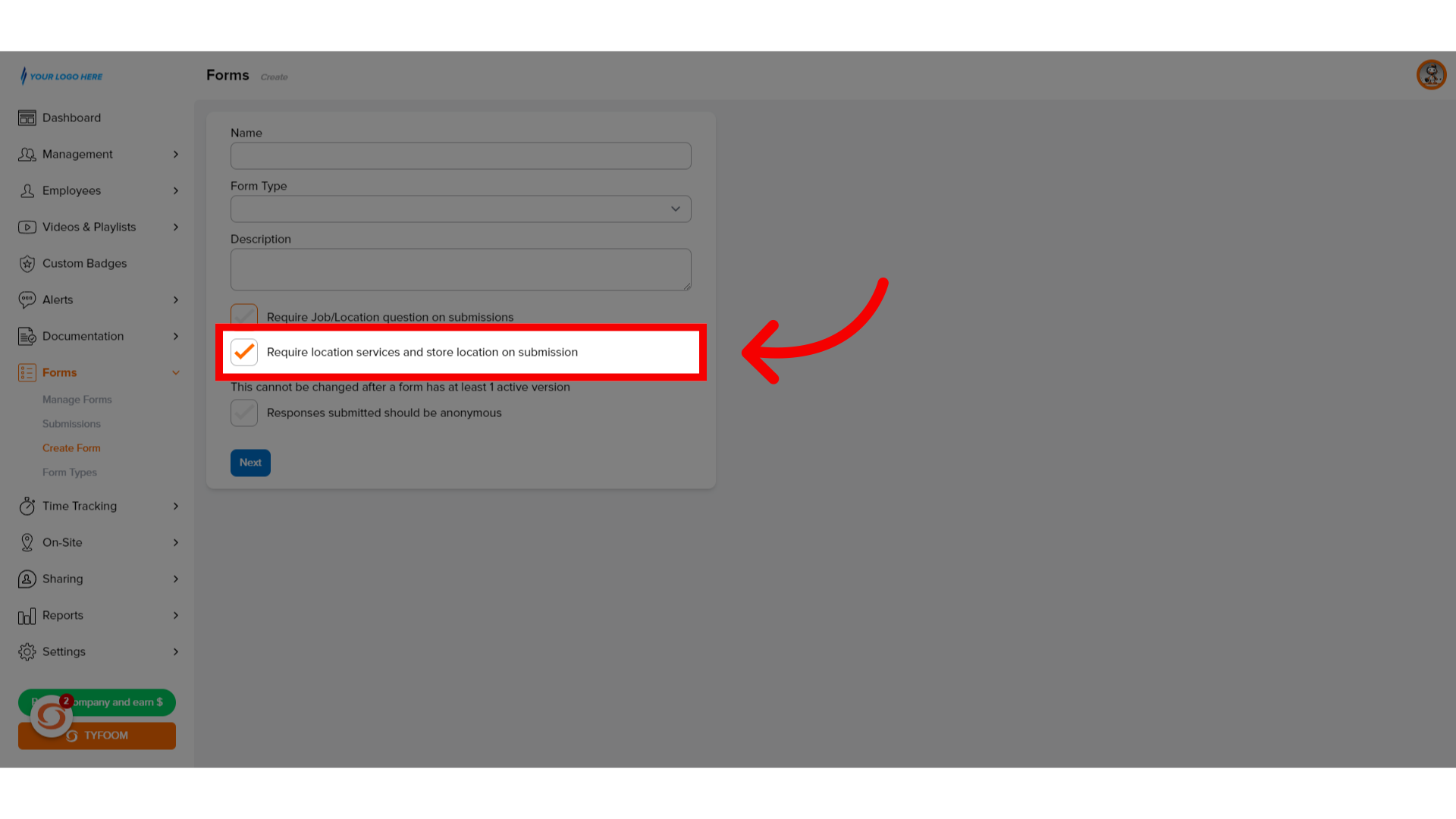 Form Job/Location Setting