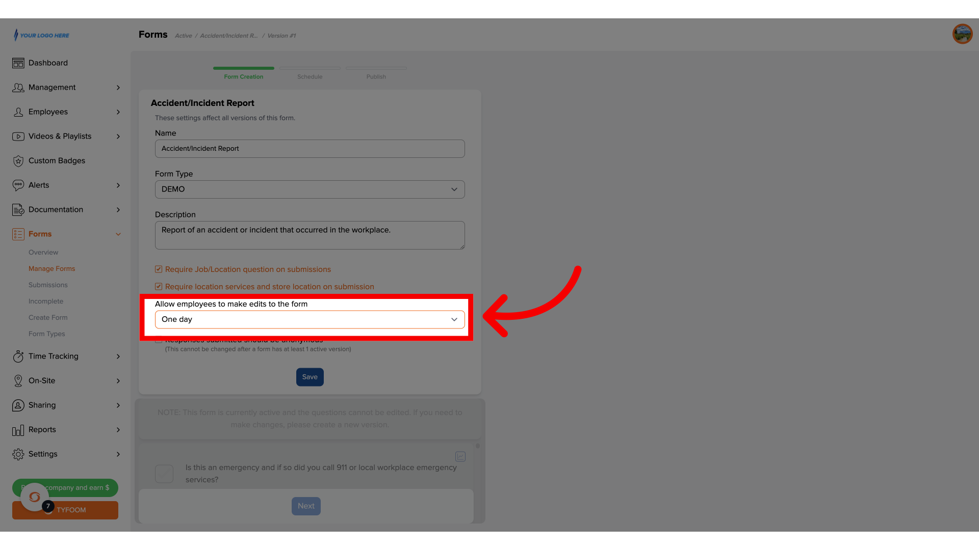 Allow Employees to Edit Submitted Forms