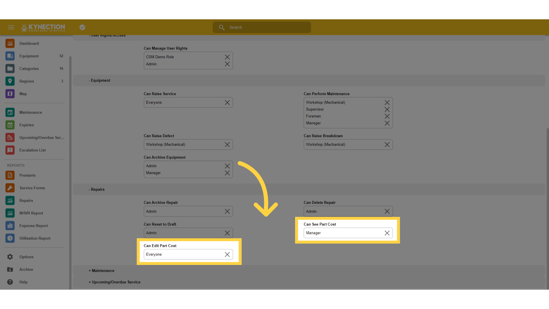 New User Rights Options – Kynection