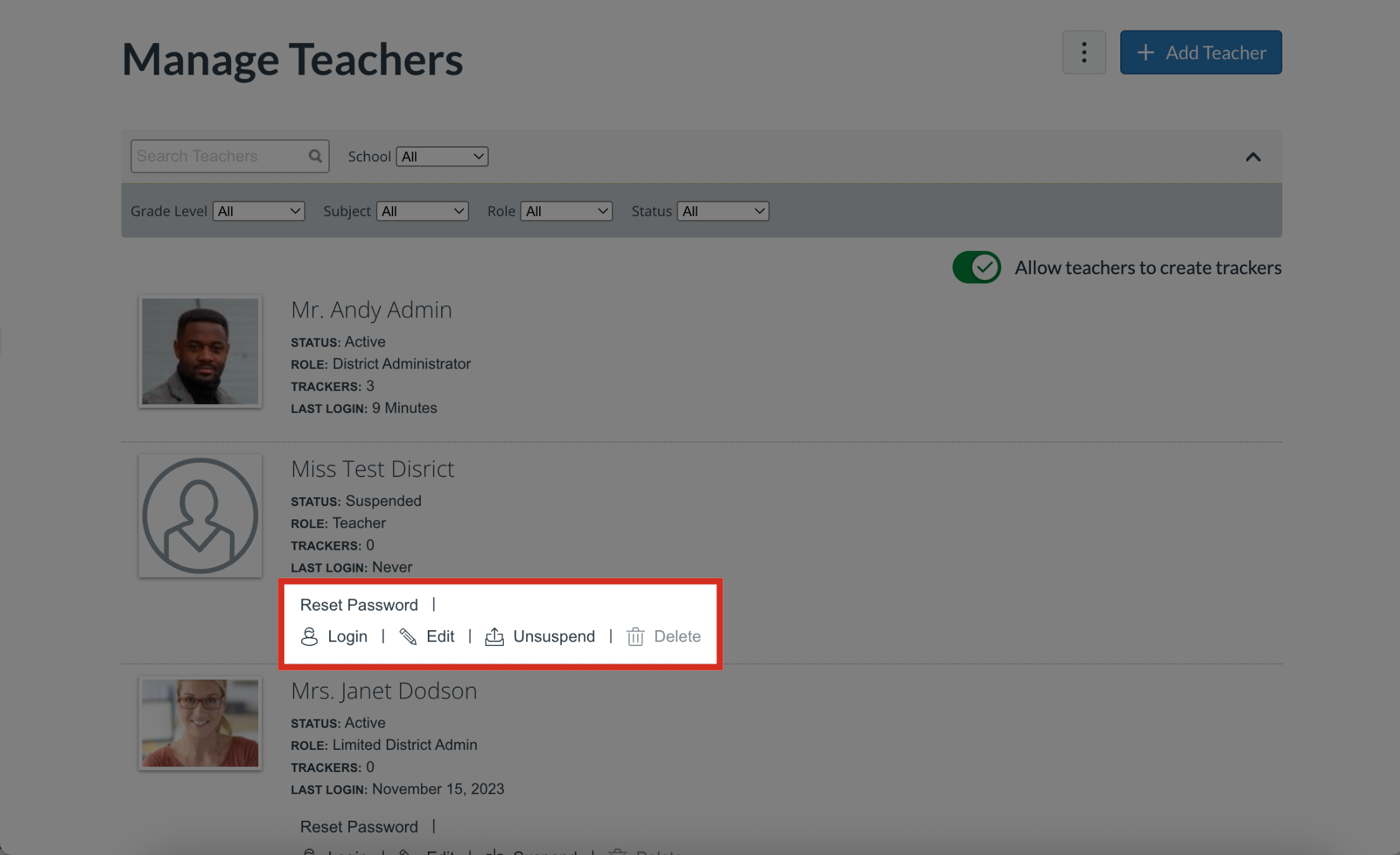 How do I use the Manage Teachers page as a Mastery Connect admin ...