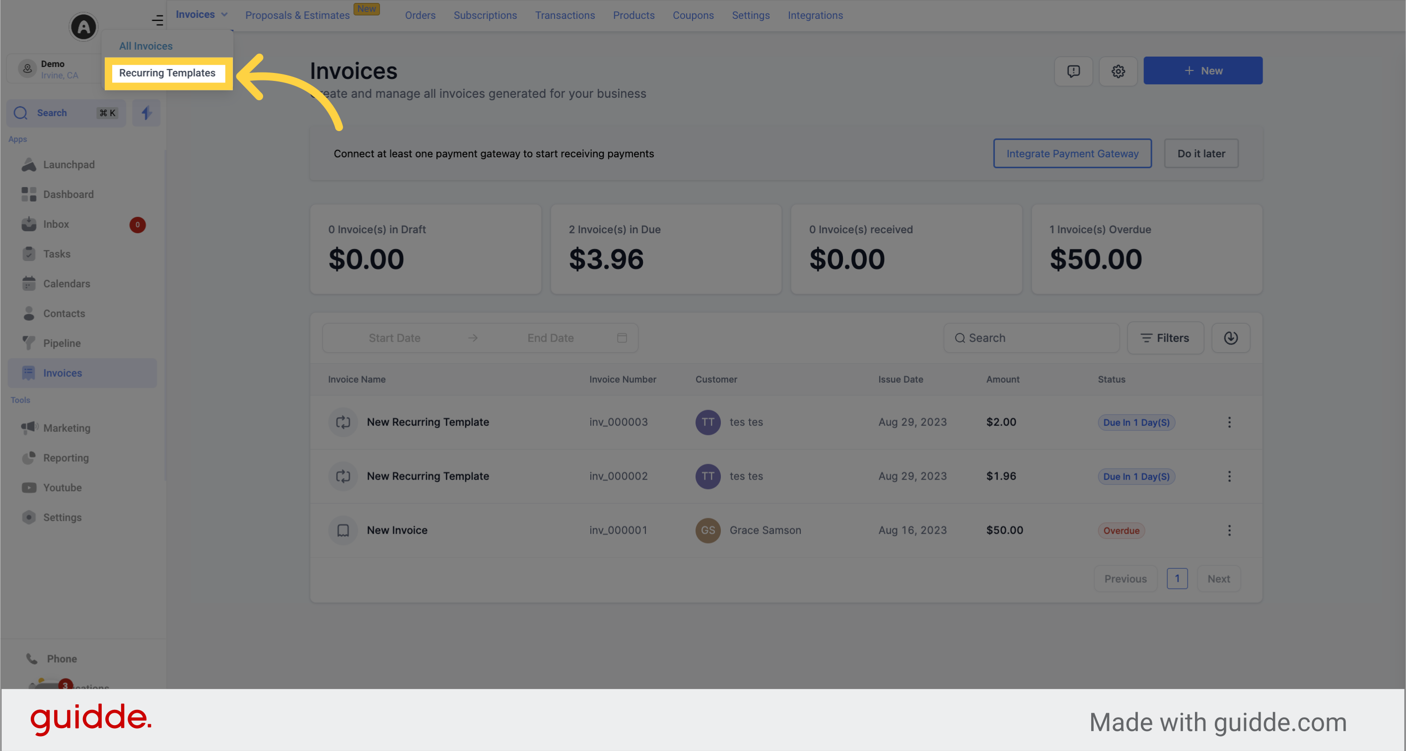 Guide on How to use Recurring Templates | Rose Revenue