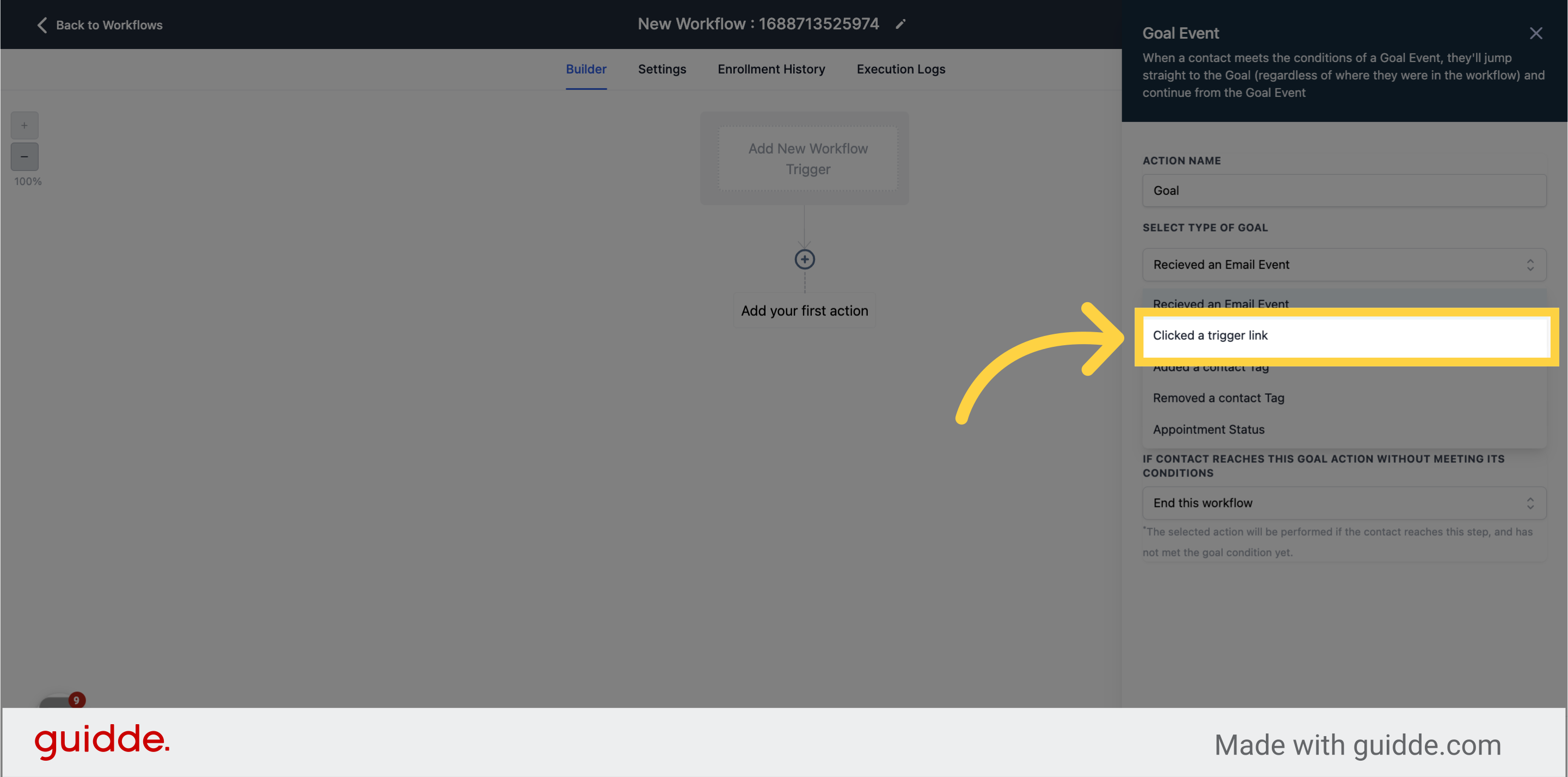 Conditions and workflow actions: How to use goal event | Genie AI