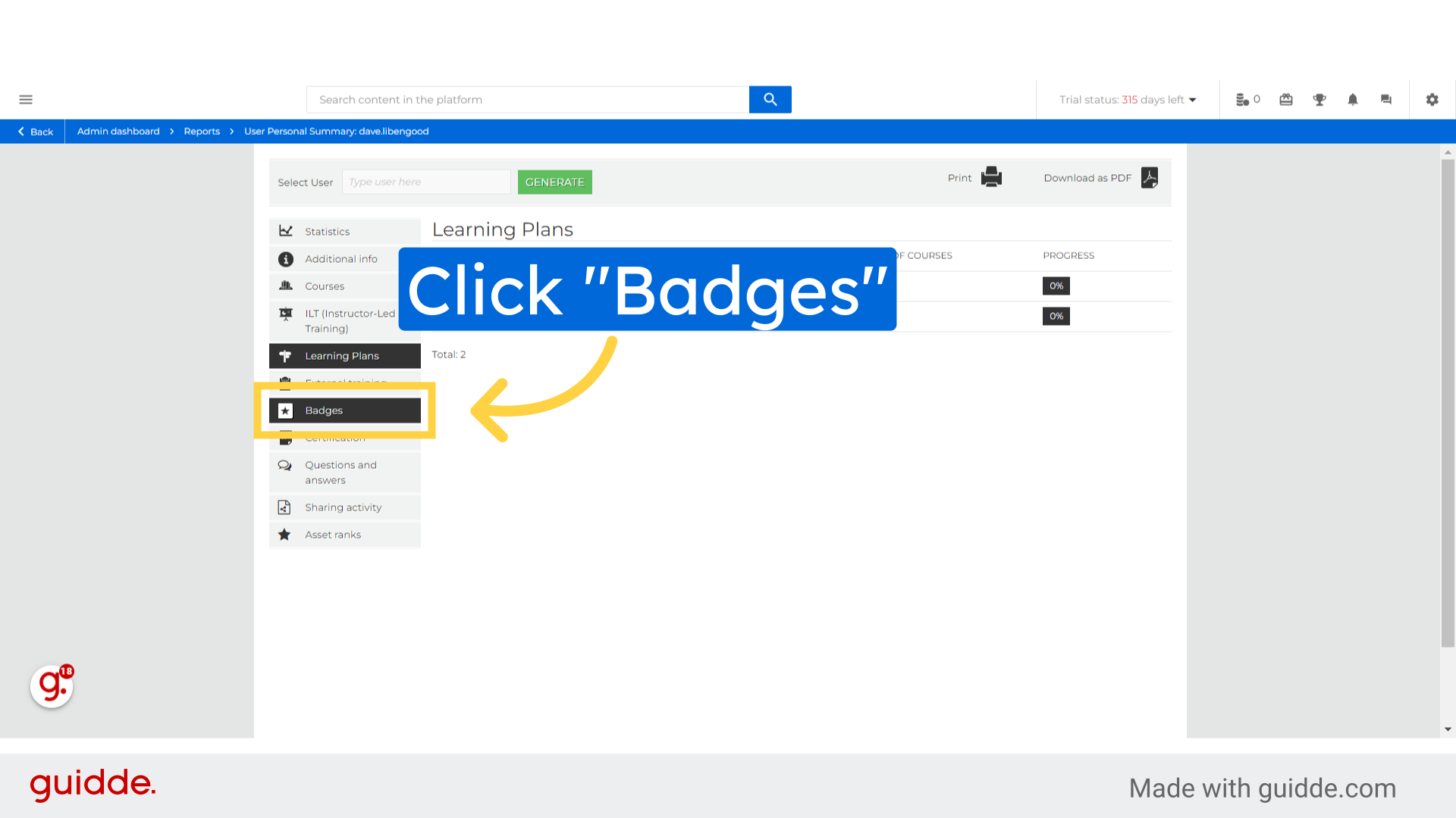 How to view user's transcript in Docebo - Guidde | Gallery