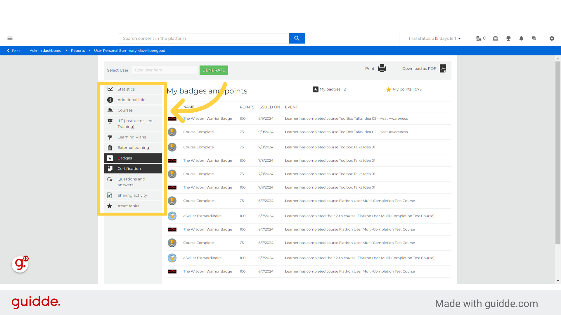How to view user's transcript in Docebo - Guidde | Gallery