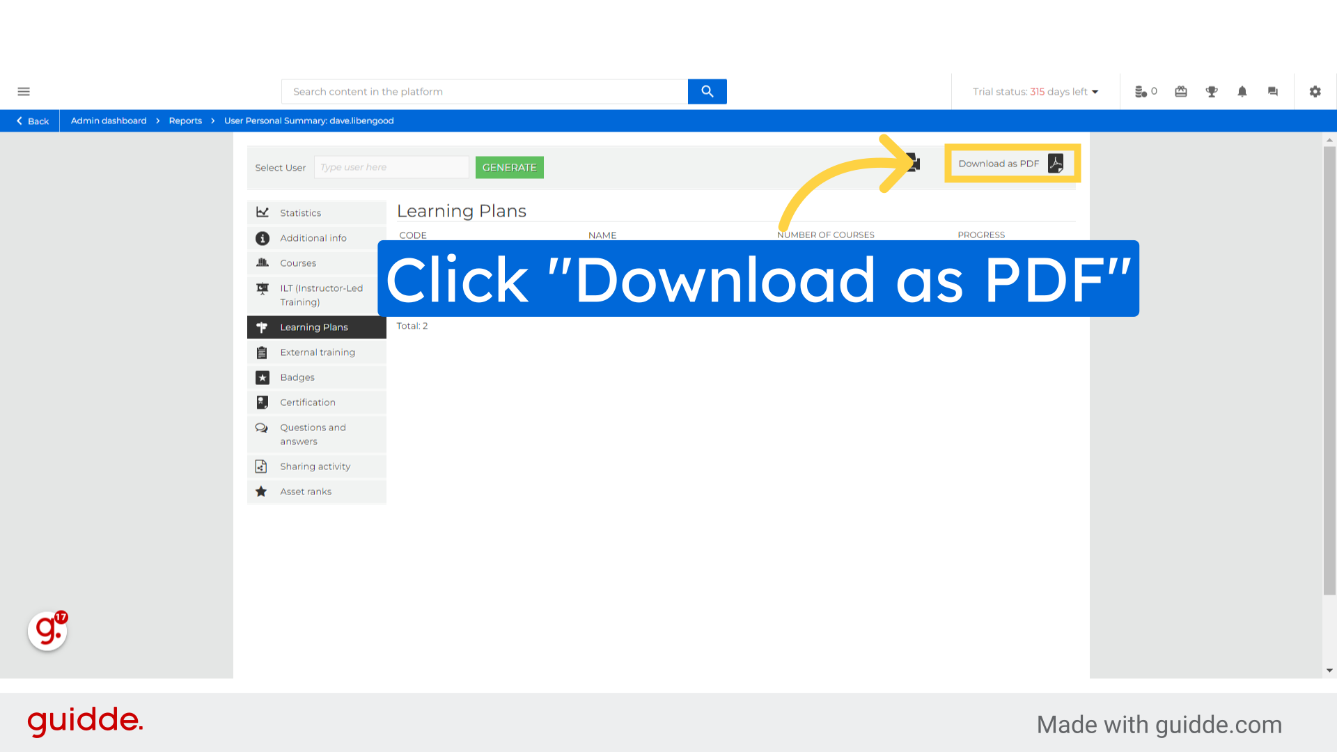 How to view user's transcript in Docebo - Guidde | Gallery