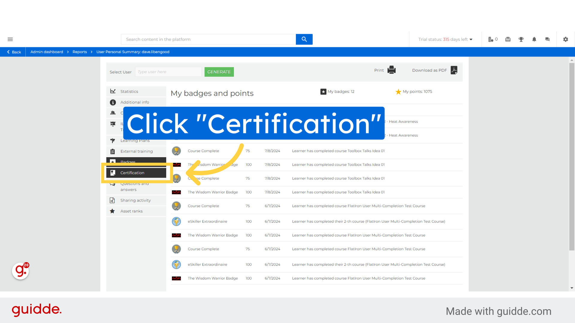 How to view user's transcript in Docebo - Guidde | Gallery