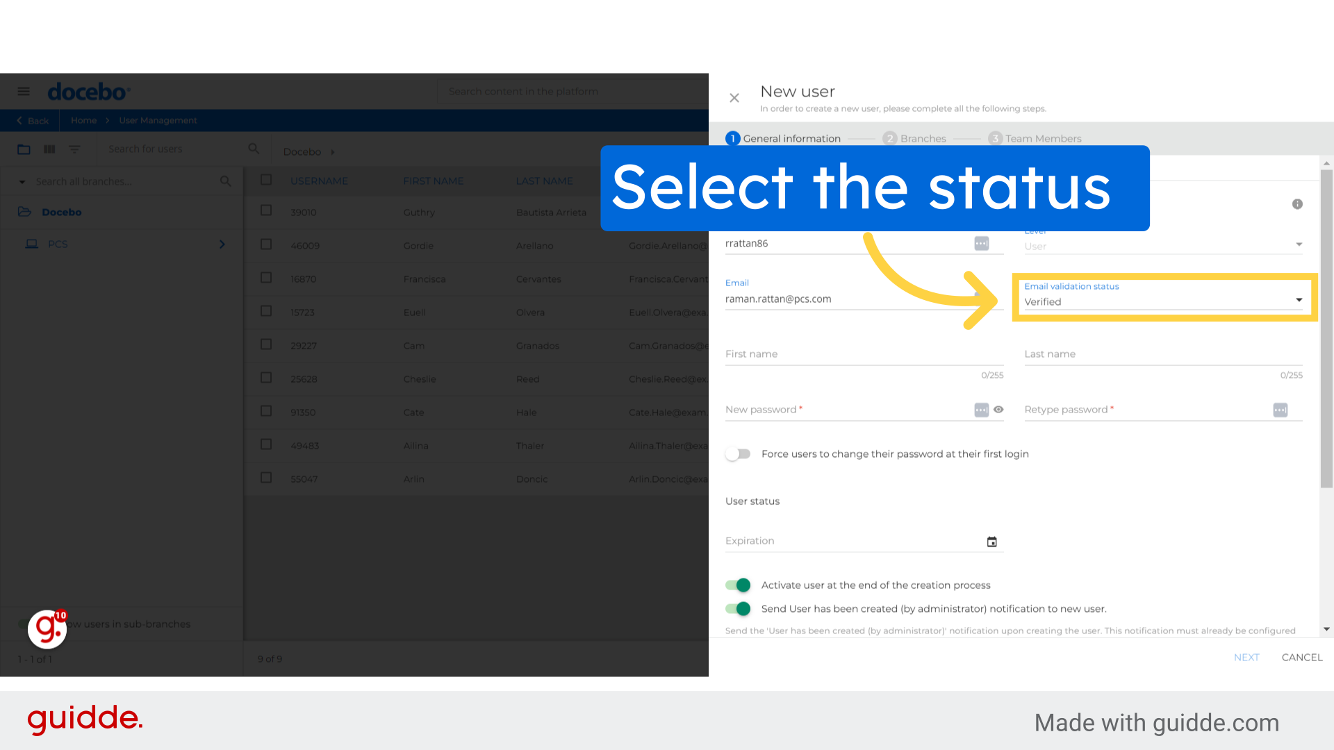 How to create a new user in Docebo - Guidde | Gallery