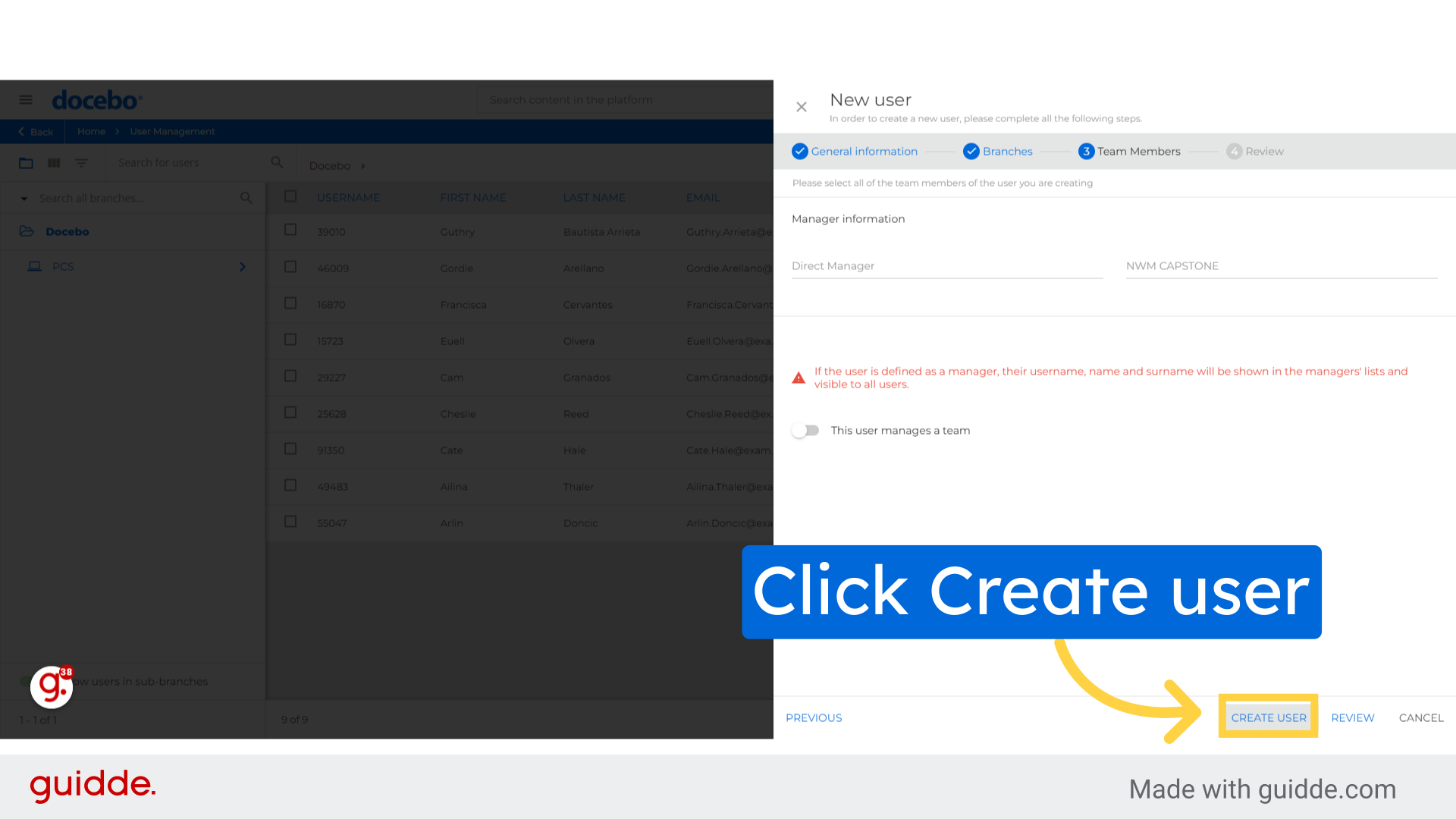 How to create a new user in Docebo - Guidde | Gallery