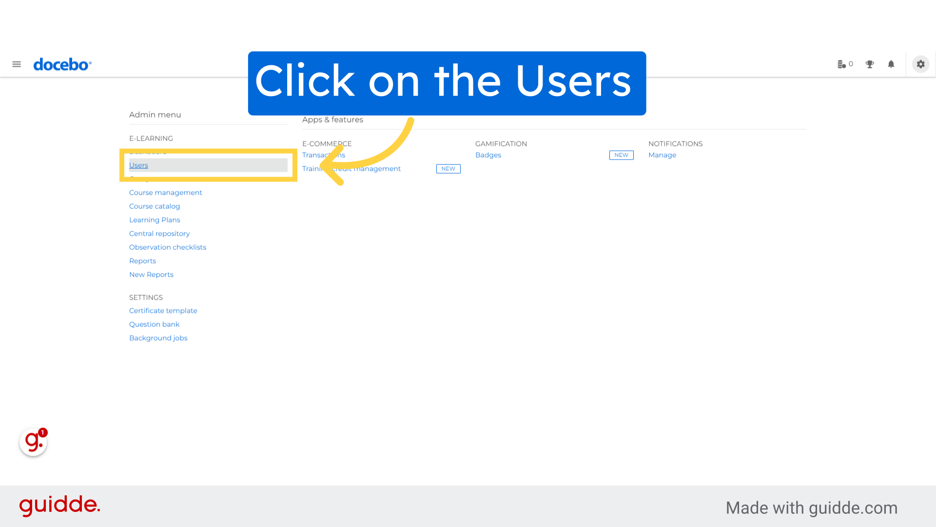How to create a new user in Docebo - Guidde | Gallery