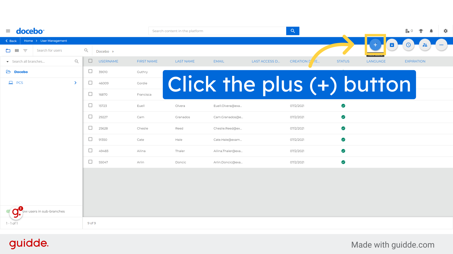How to create a new user in Docebo - Guidde | Gallery