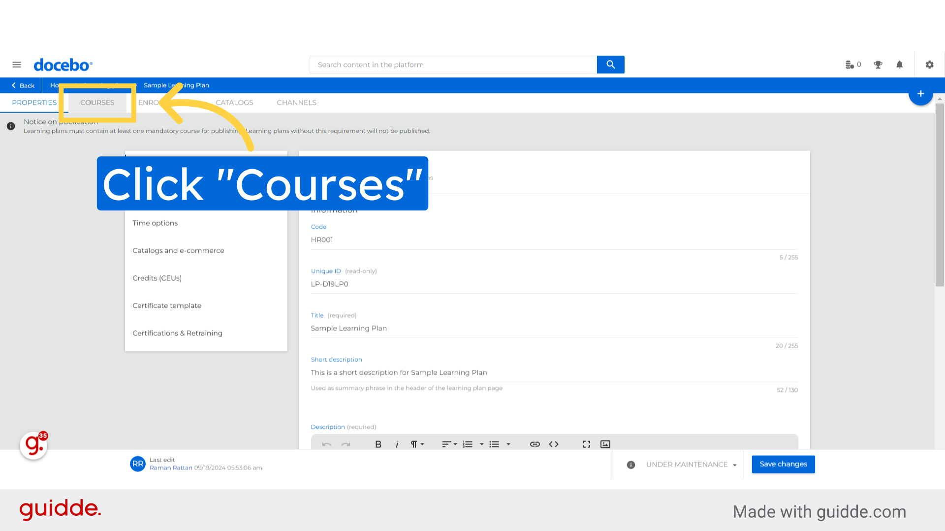 How to create Learning Plan in Docebo - Guidde | Gallery