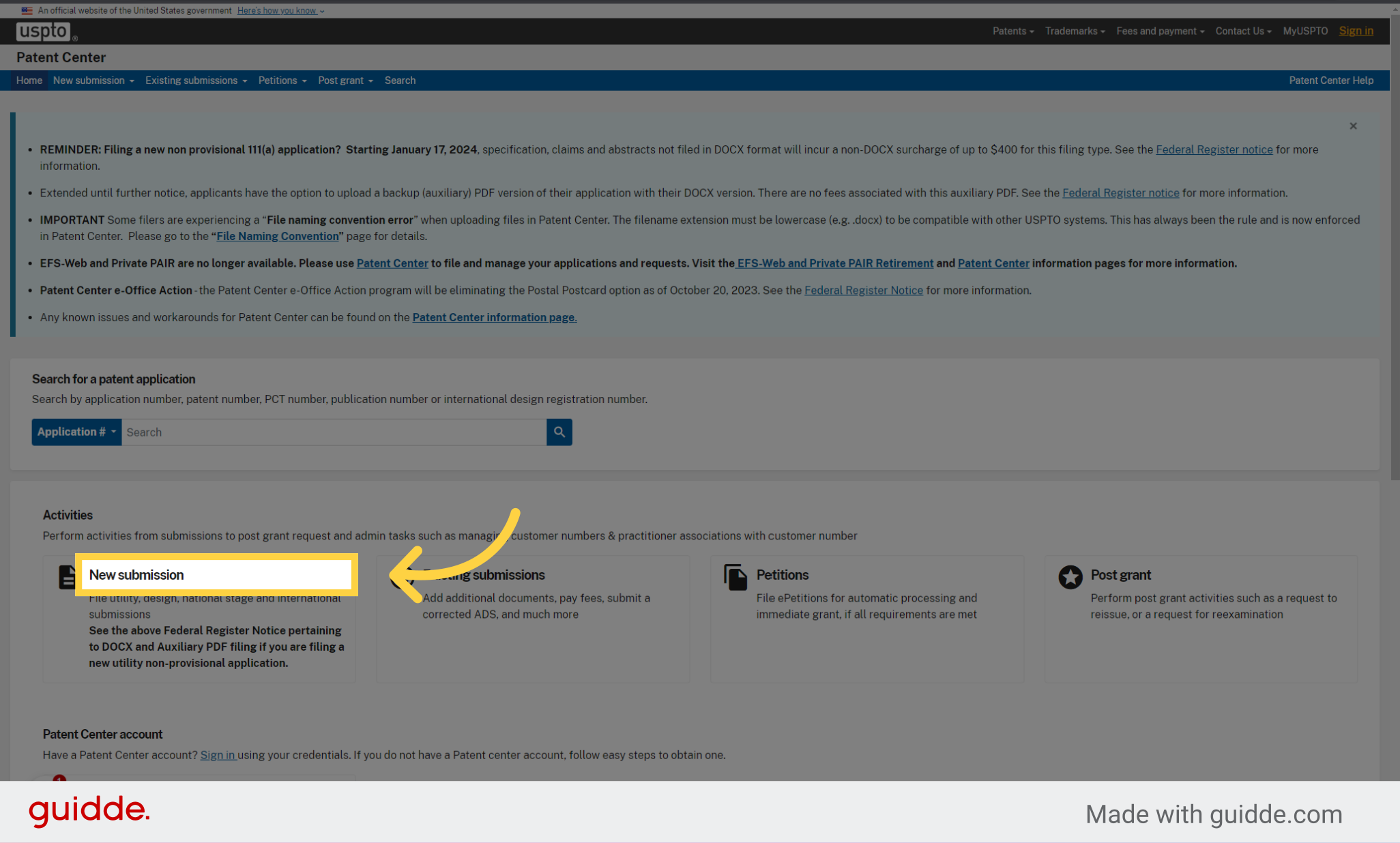 Filing a provisional patent application online
