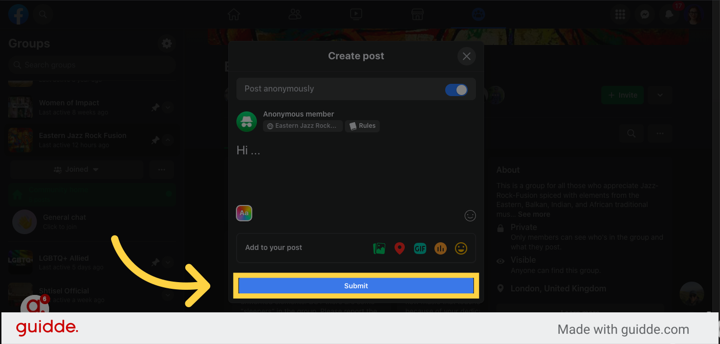 How to post anonymously on Facebook - Guidde | Gallery