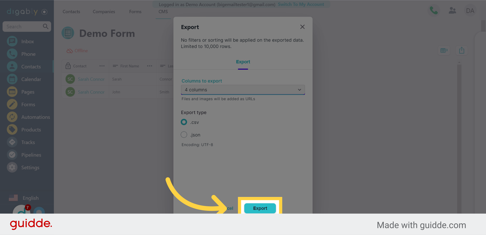 How To Export Form Submission Data - Digably Help Docs
