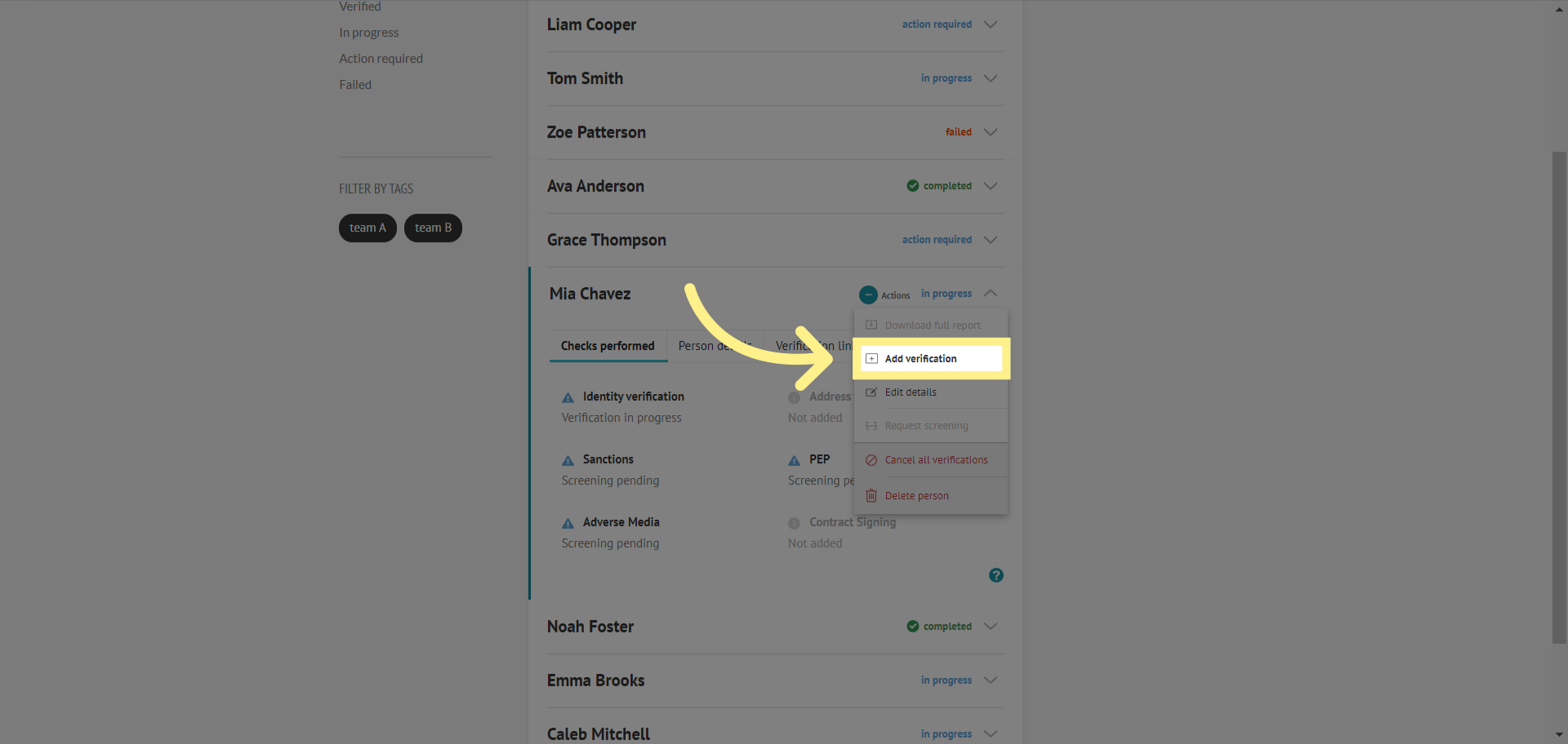 Adding and cancelling verifications, deleting persons on Verify – Mesh ...