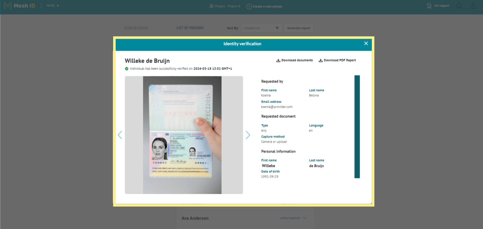 Processing the result of an identity verification – Mesh ID Support