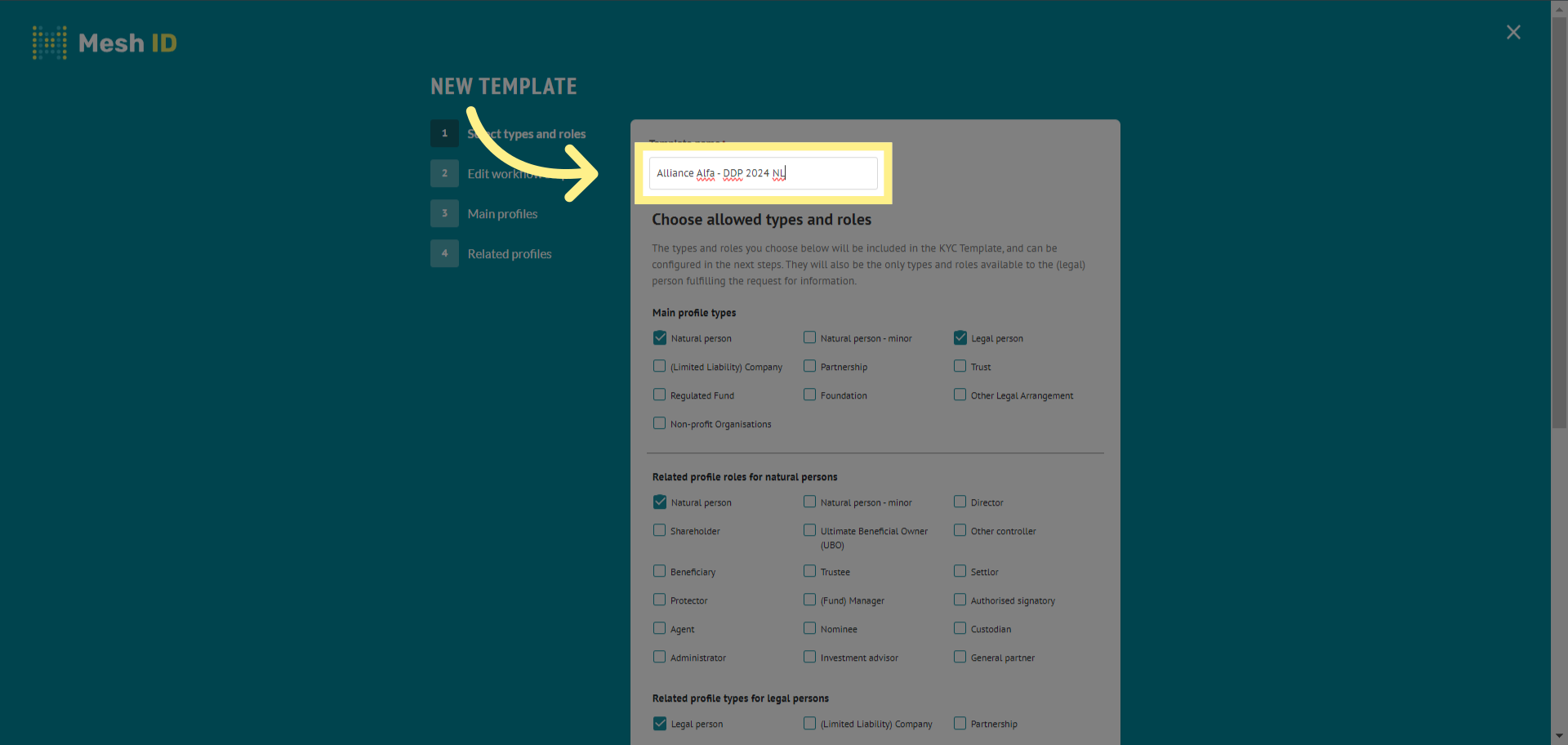Creating your first KYC template – Mesh ID Support
