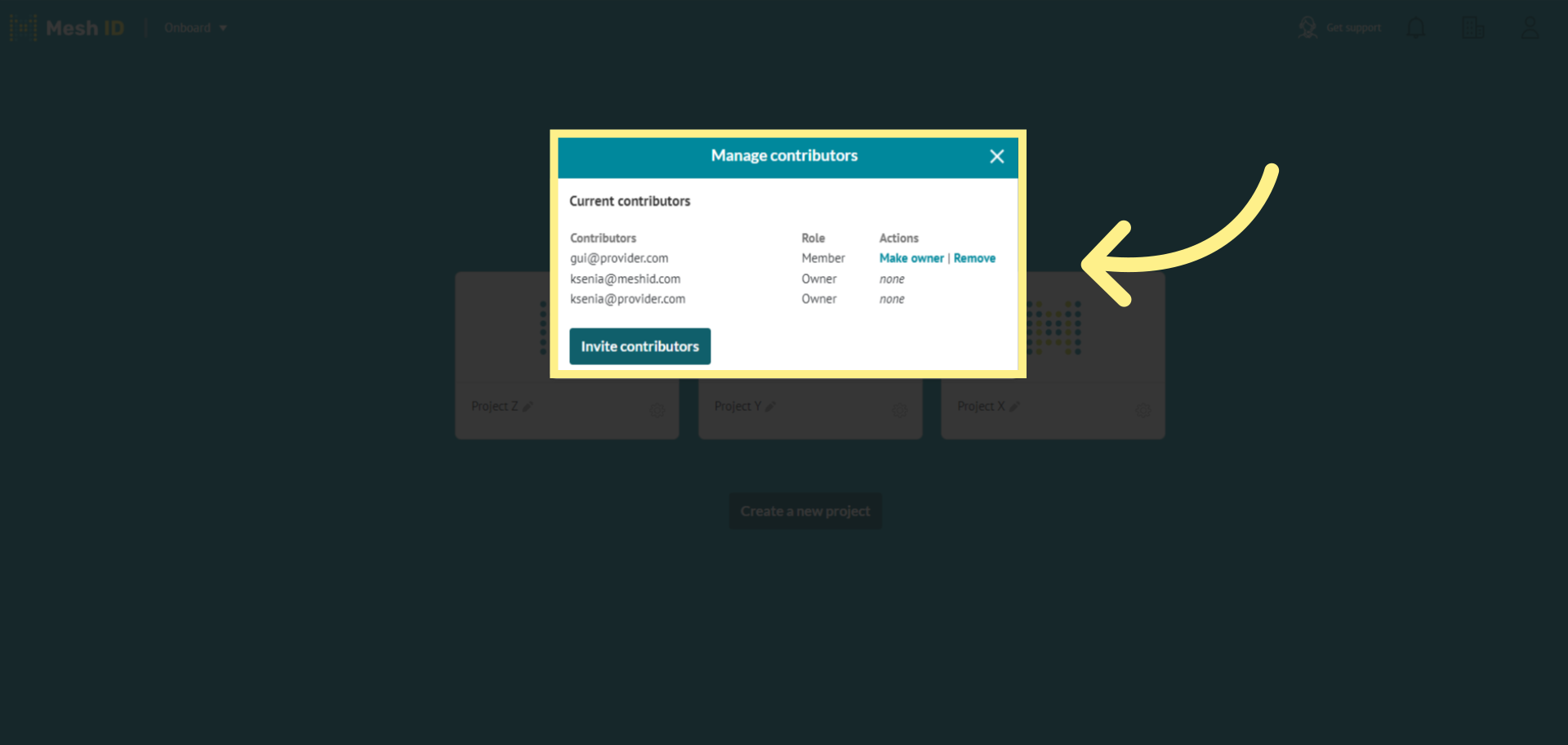Managing contributors of a project – Mesh ID