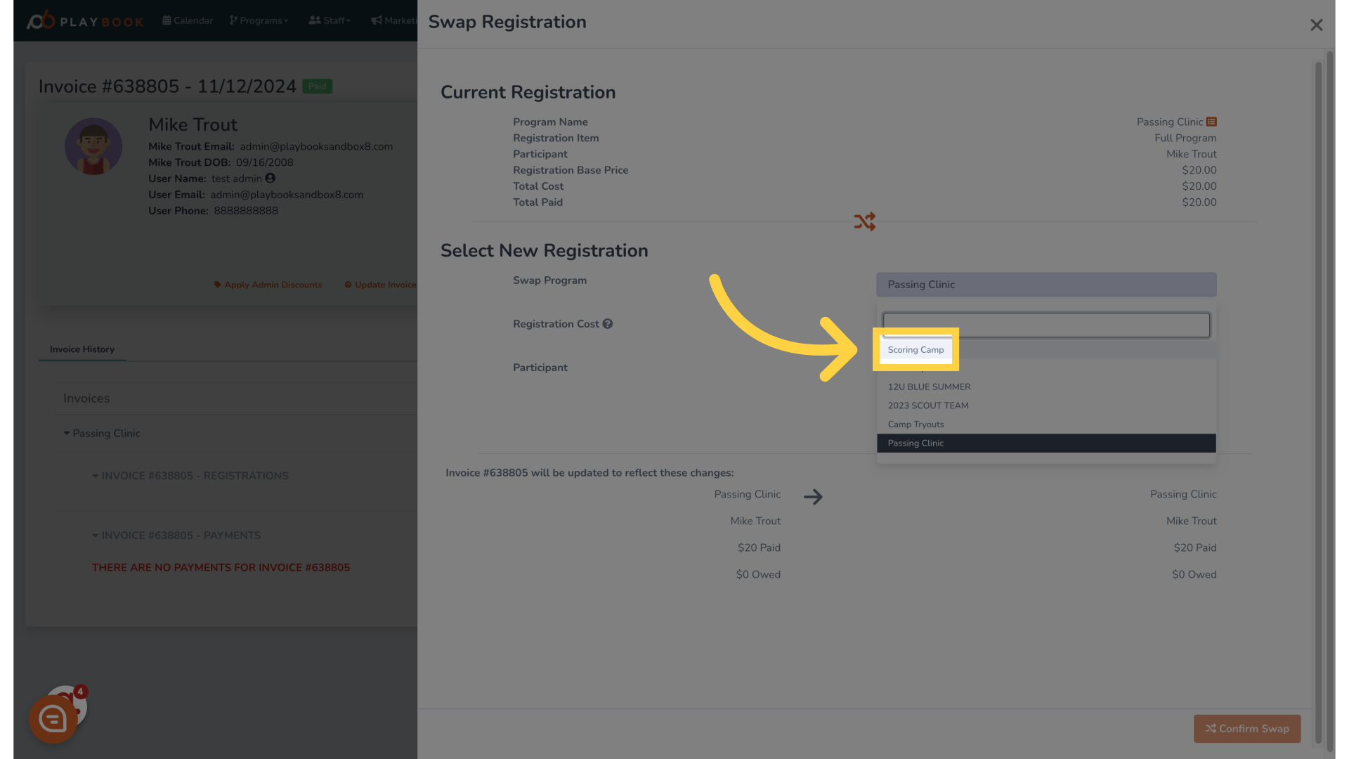 How to Swap Registrations From an Invoice Card