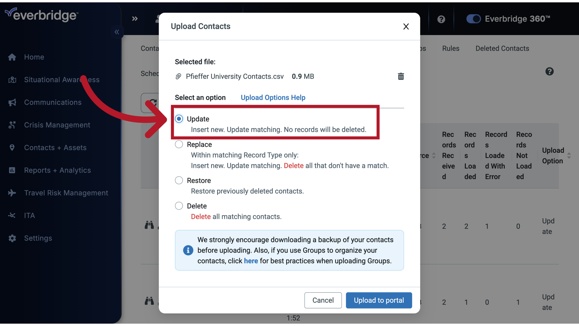 EBS: Contact Upload Update Option in Everbridge Suite – Everbridge