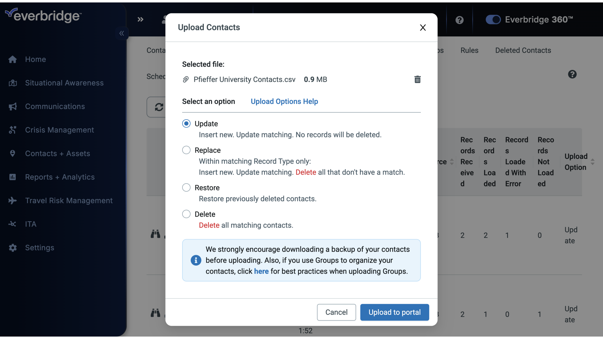 EBS: Contact Upload Update Option in Everbridge Suite – Everbridge